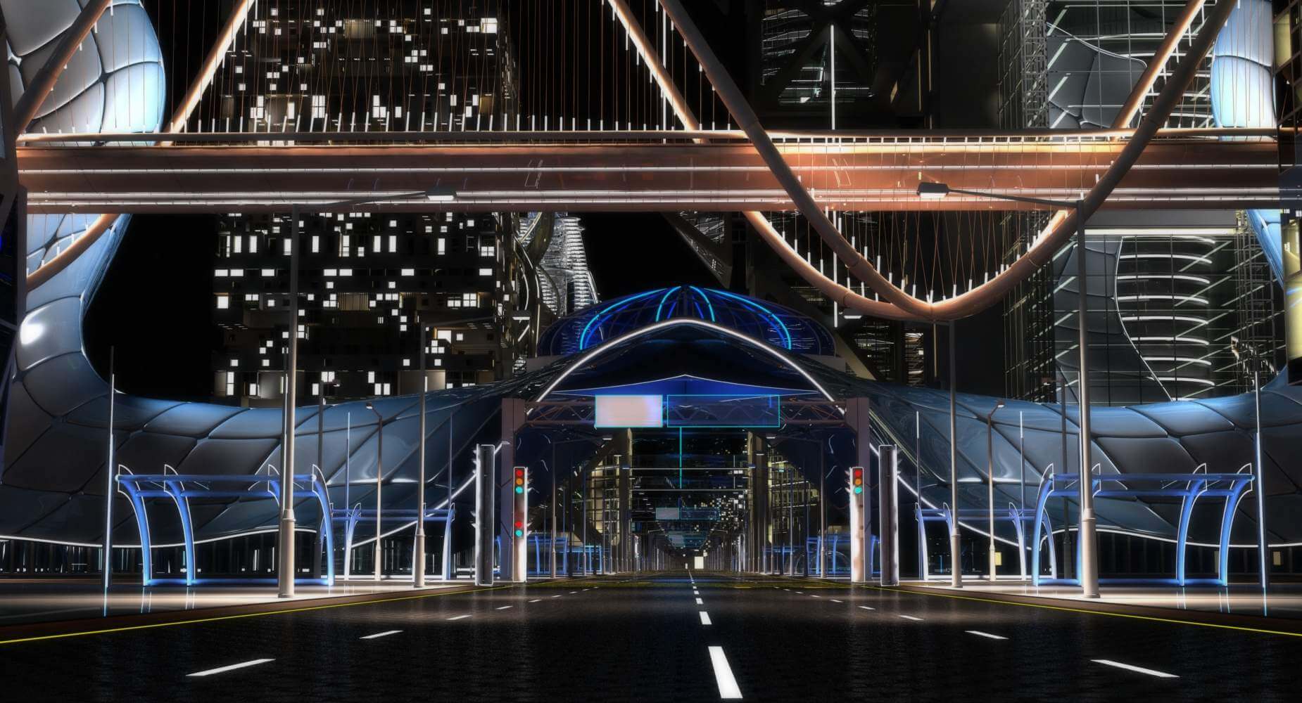 HD Future City at Night - 3D Model by Giimann