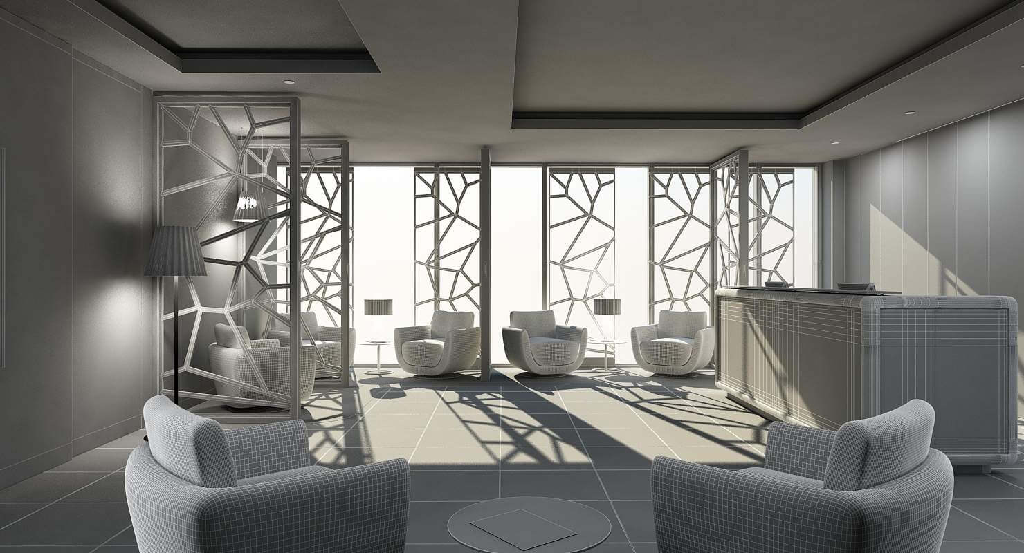 Classic Office Interior Night Scene - 3D Model by Giimann