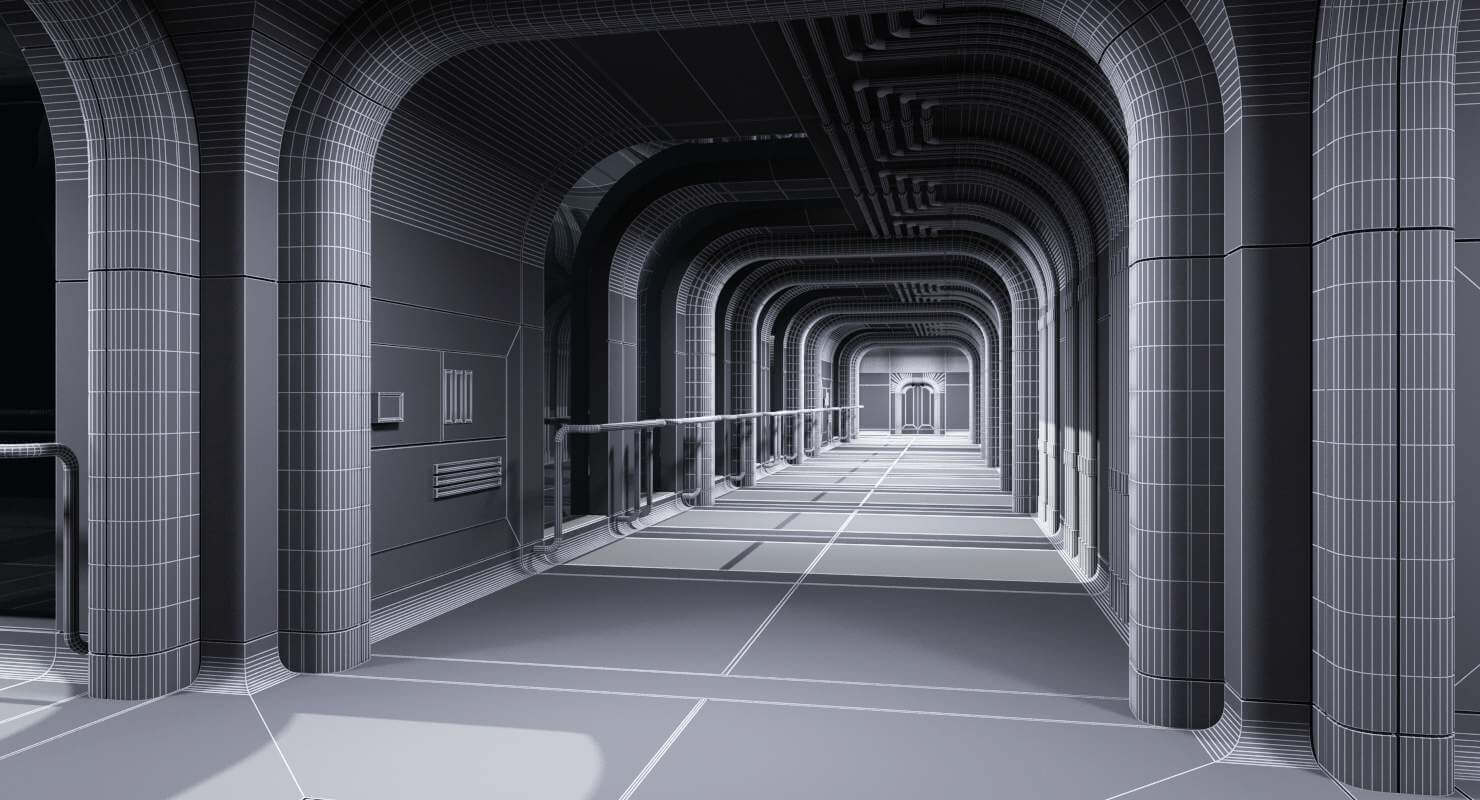 Futuristic Space Ship Interior Corridor - 3D Model by Giimann
