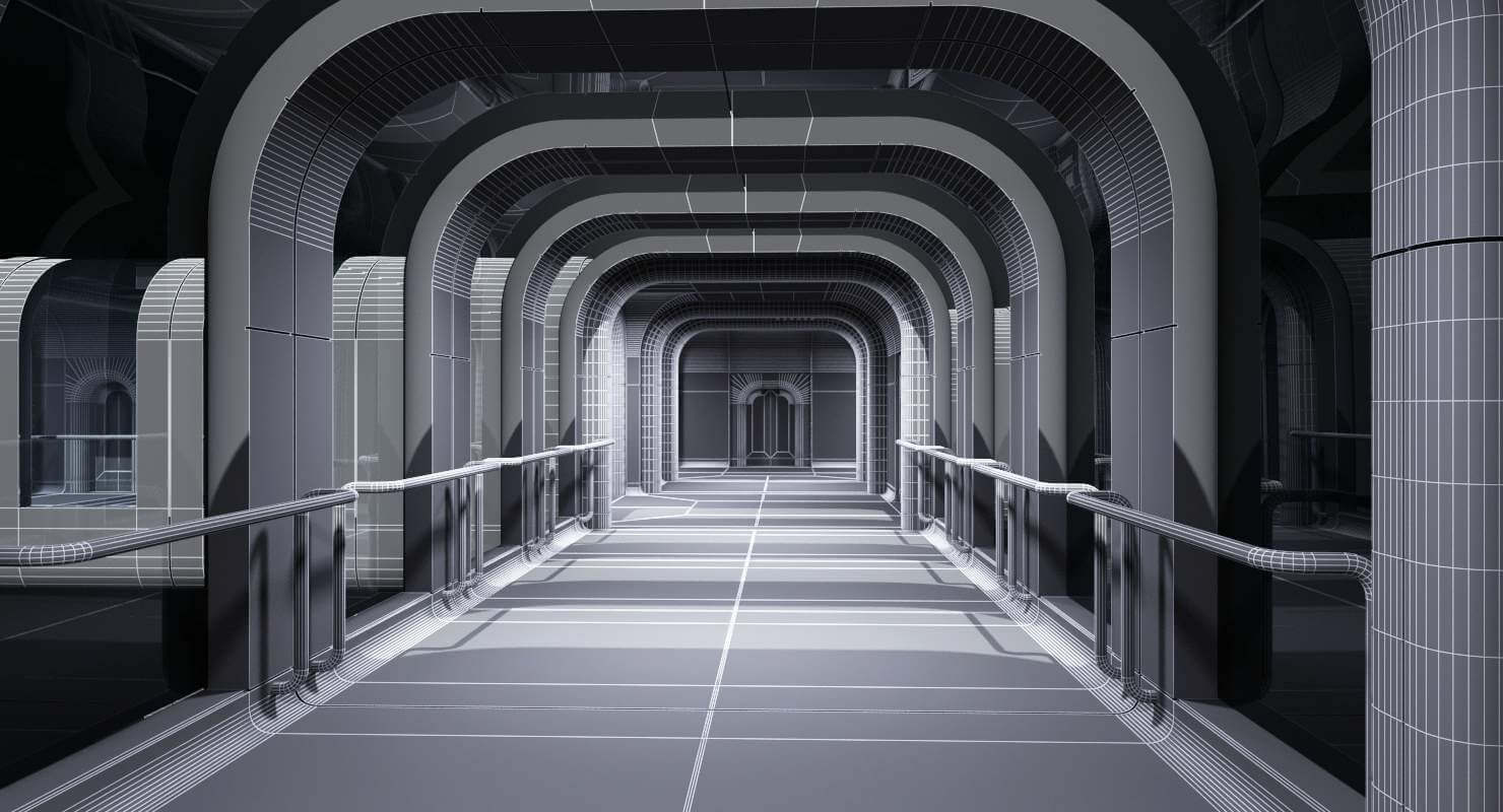 Futuristic Space Ship Interior Corridor - 3D Model by Giimann
