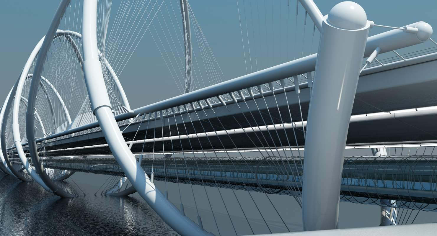 HD Futuristic Suspension Bridge - 3D Model by Giimann