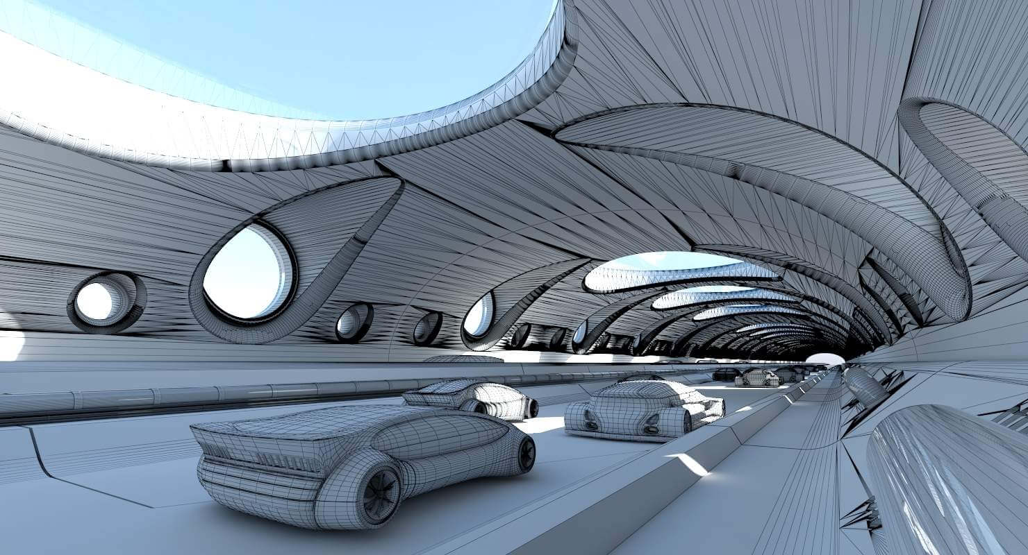 Futuristic Tunnel With Cars - 3D Model by Giimann