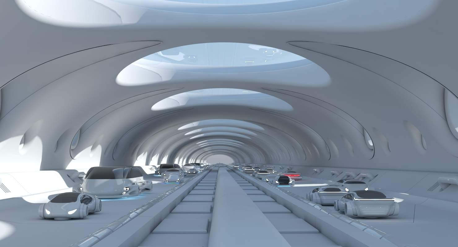 Futuristic Tunnel With Cars - 3D Model by Giimann