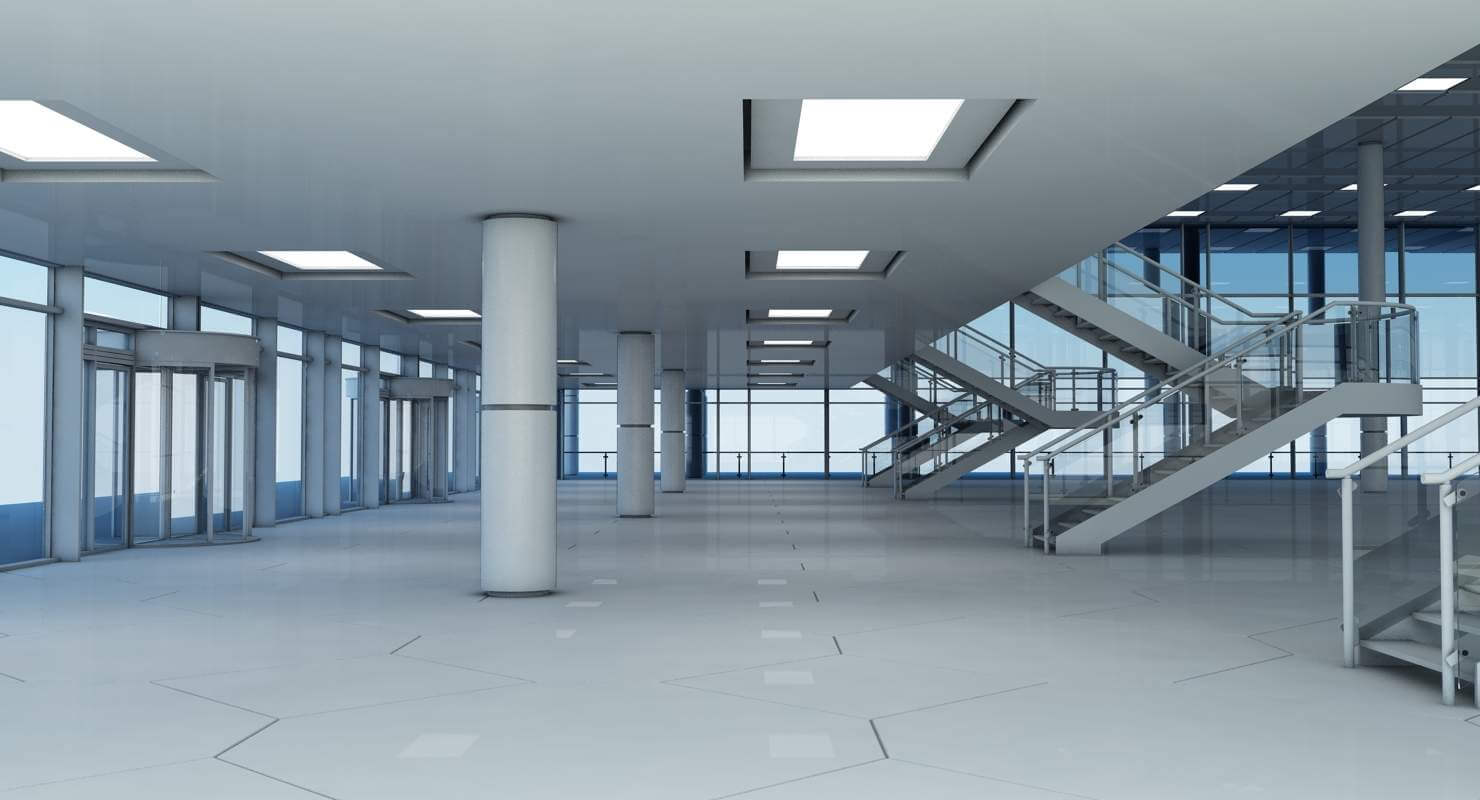 Modern Glass Building Interior And Exterior - 3D Model by Giimann