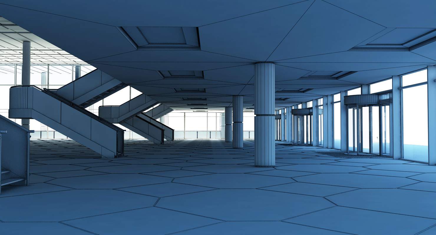 Modern Glass Building Interior And Exterior - 3D Model by Giimann