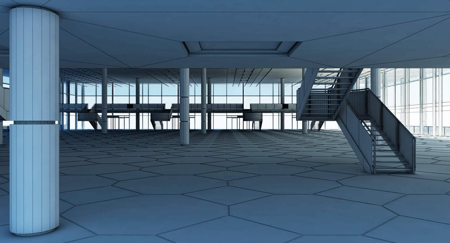 Modern Glass Building Interior And Exterior - 3D Model by Giimann