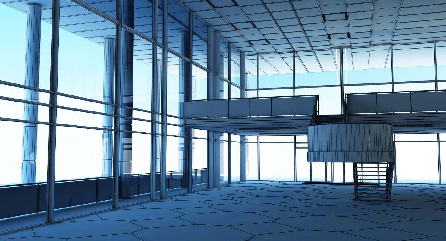 Modern Glass Building Interior And Exterior - 3D Model by Giimann