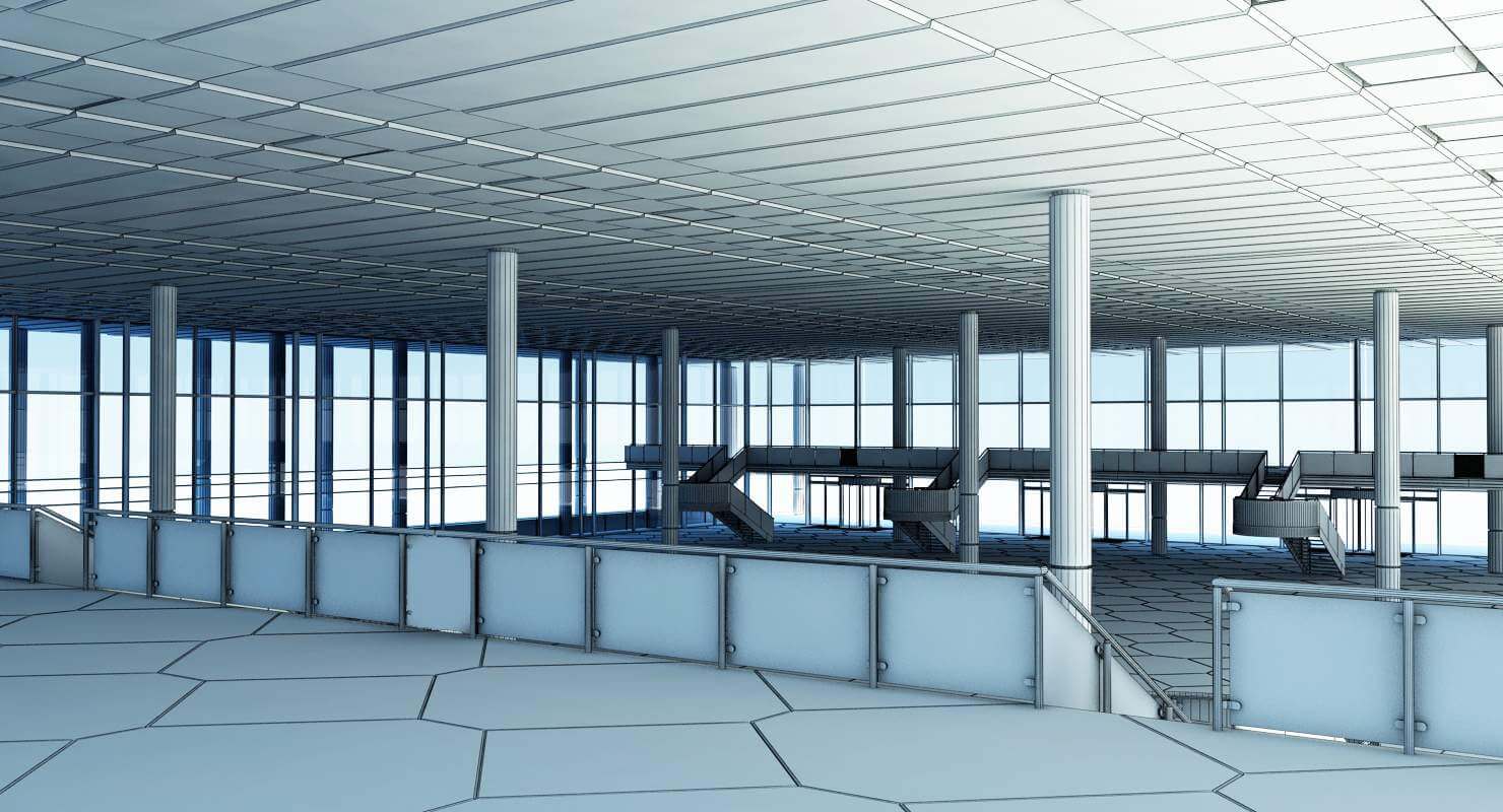 Modern Glass Building Interior And Exterior - 3D Model by Giimann