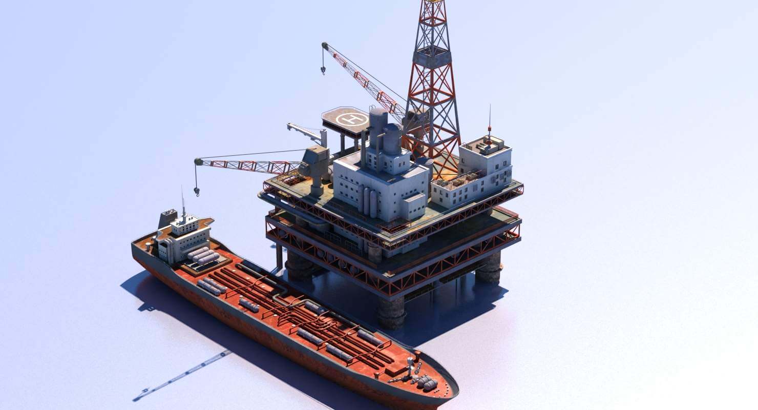 Oil Rig And Tanker - 3D Model by Giimann