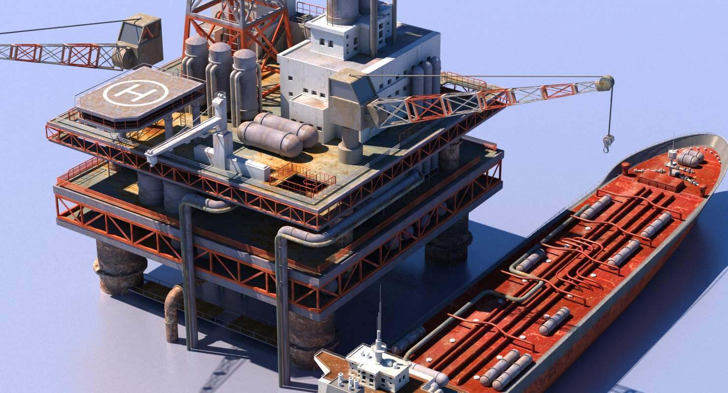 Oil Rig And Tanker - 3D Model by Giimann