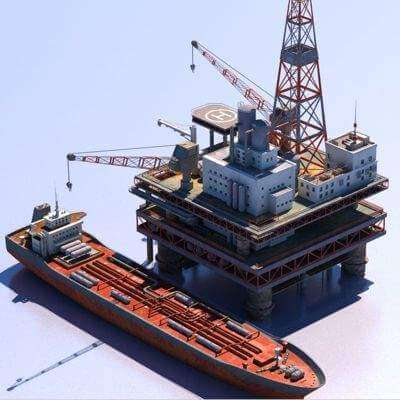 Oil Rig And Tanker - 3D Model by Giimann
