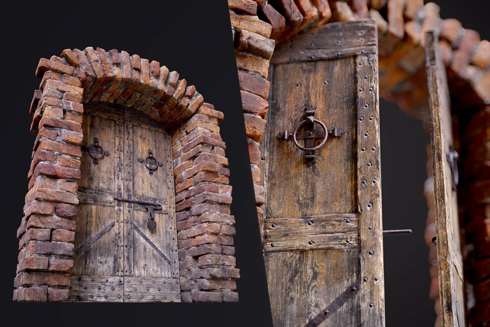 Old Medieval Door with Brick Arch - 3D Model by Gilded 8