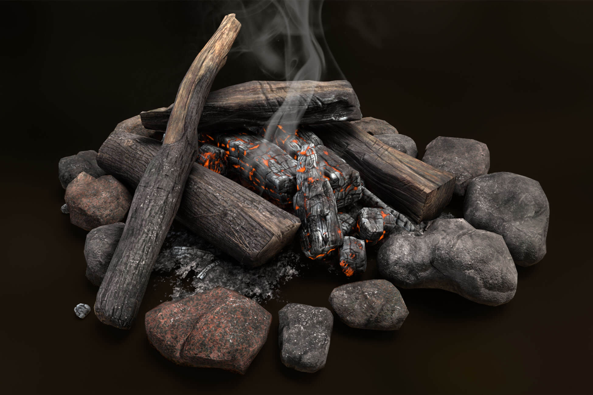 The Bonfire Fire Pit with Logs and Rocks - 3D Model by Gilded 8