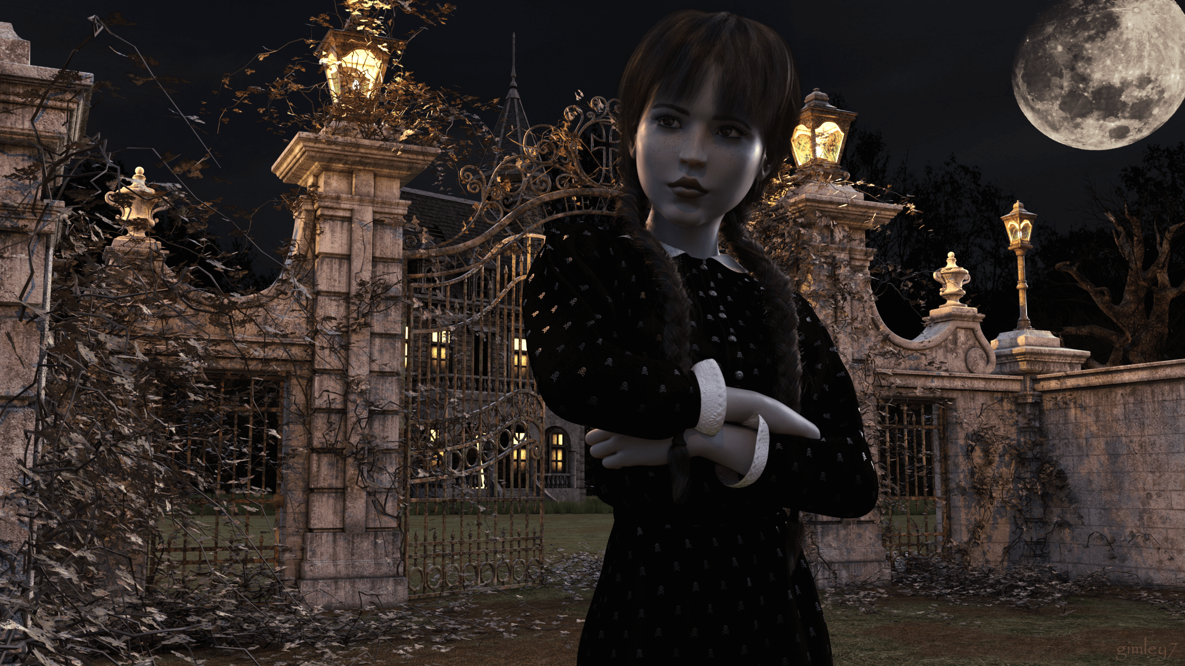 Wednesday Goes To School 3D Render, Digital Art by gimley