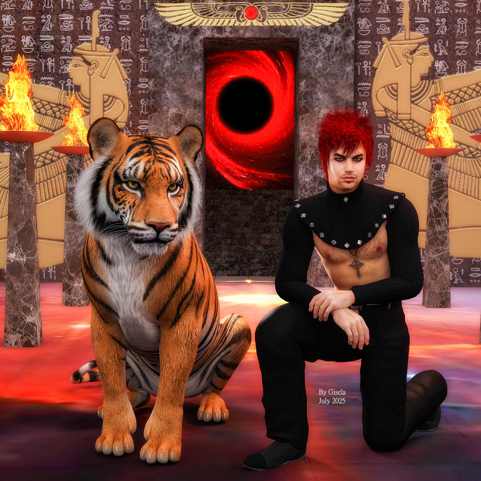 Adonis and Tiger 3D Render, Digital Art by Gise