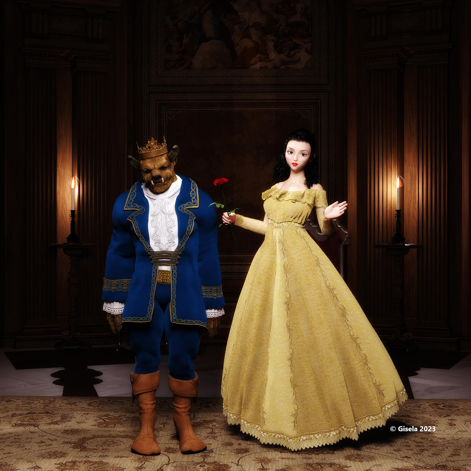 Beauty and The Beast 3D Render, Digital Art by Gise