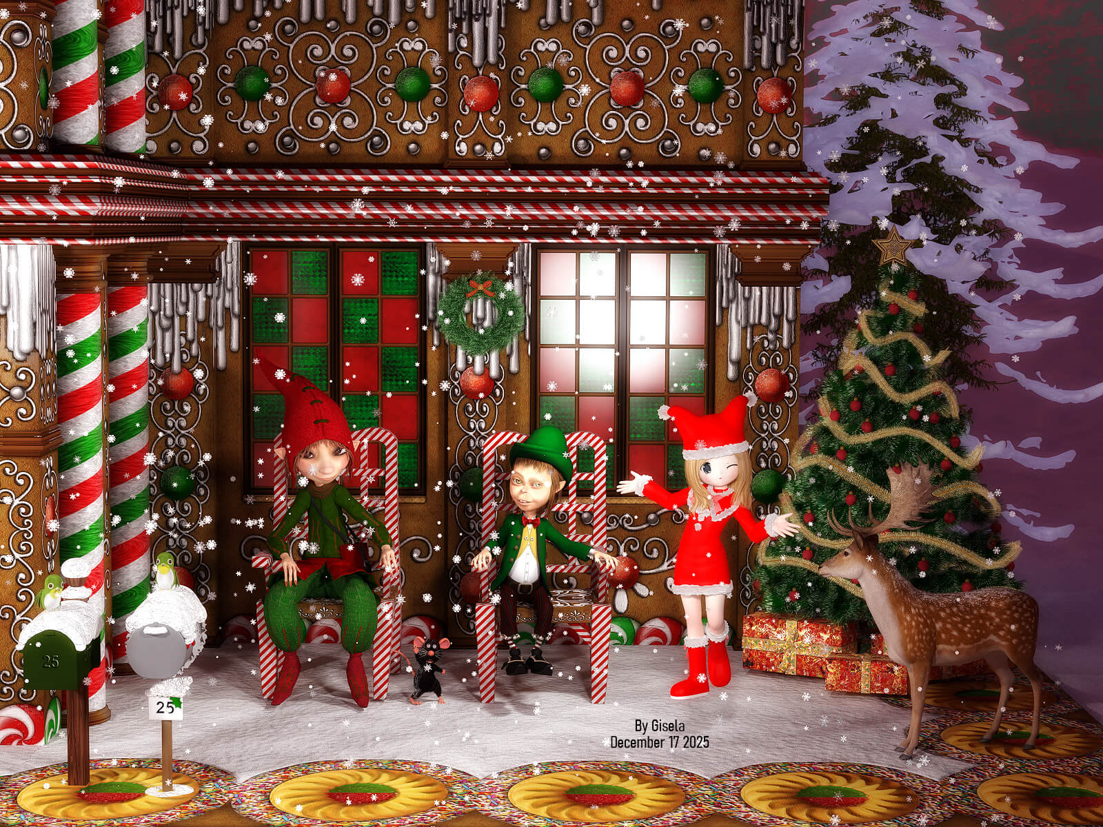 Christmas Elves Chilling 3D Render, Digital Art by Gise