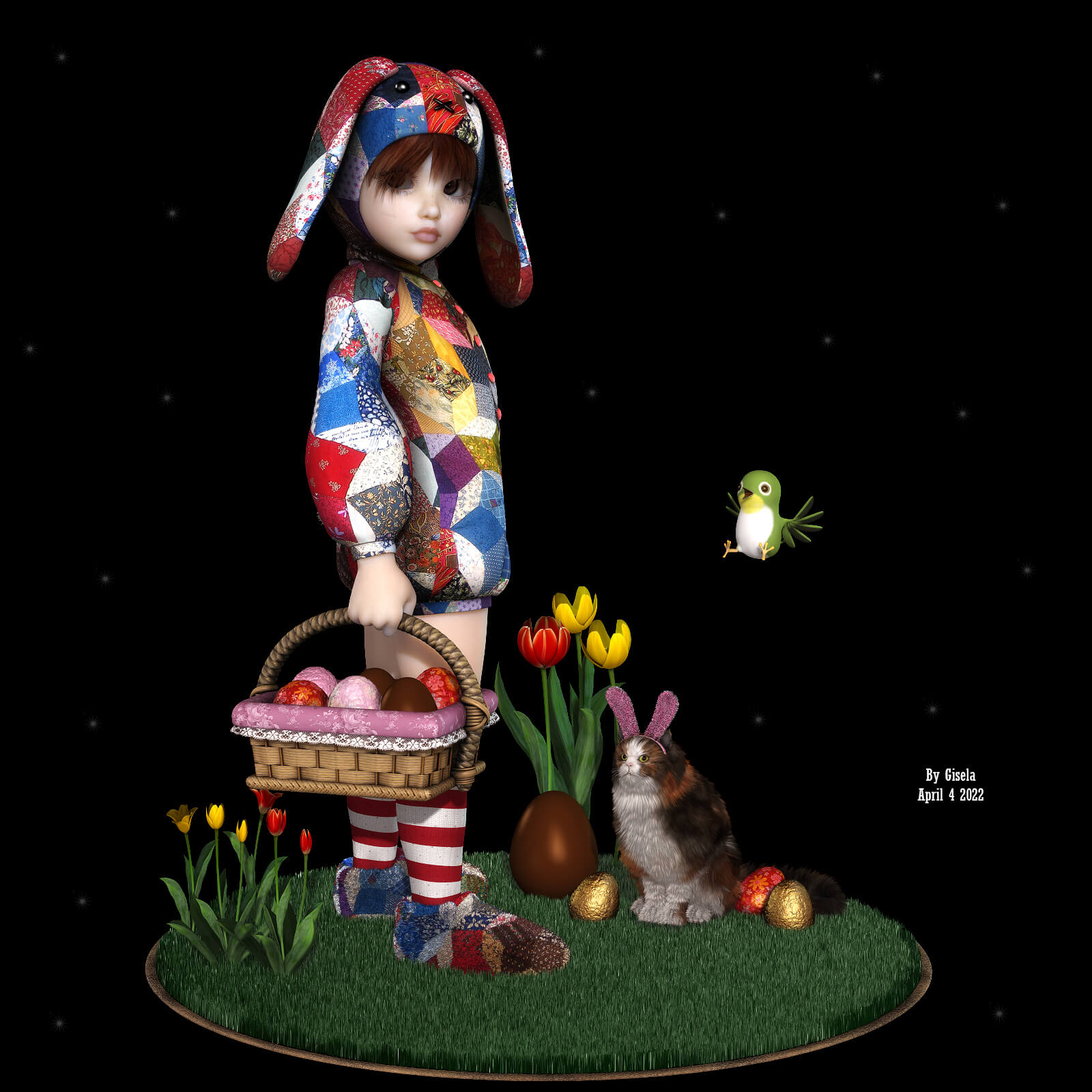 Cuddles 3D Render, Digital Art by Gise