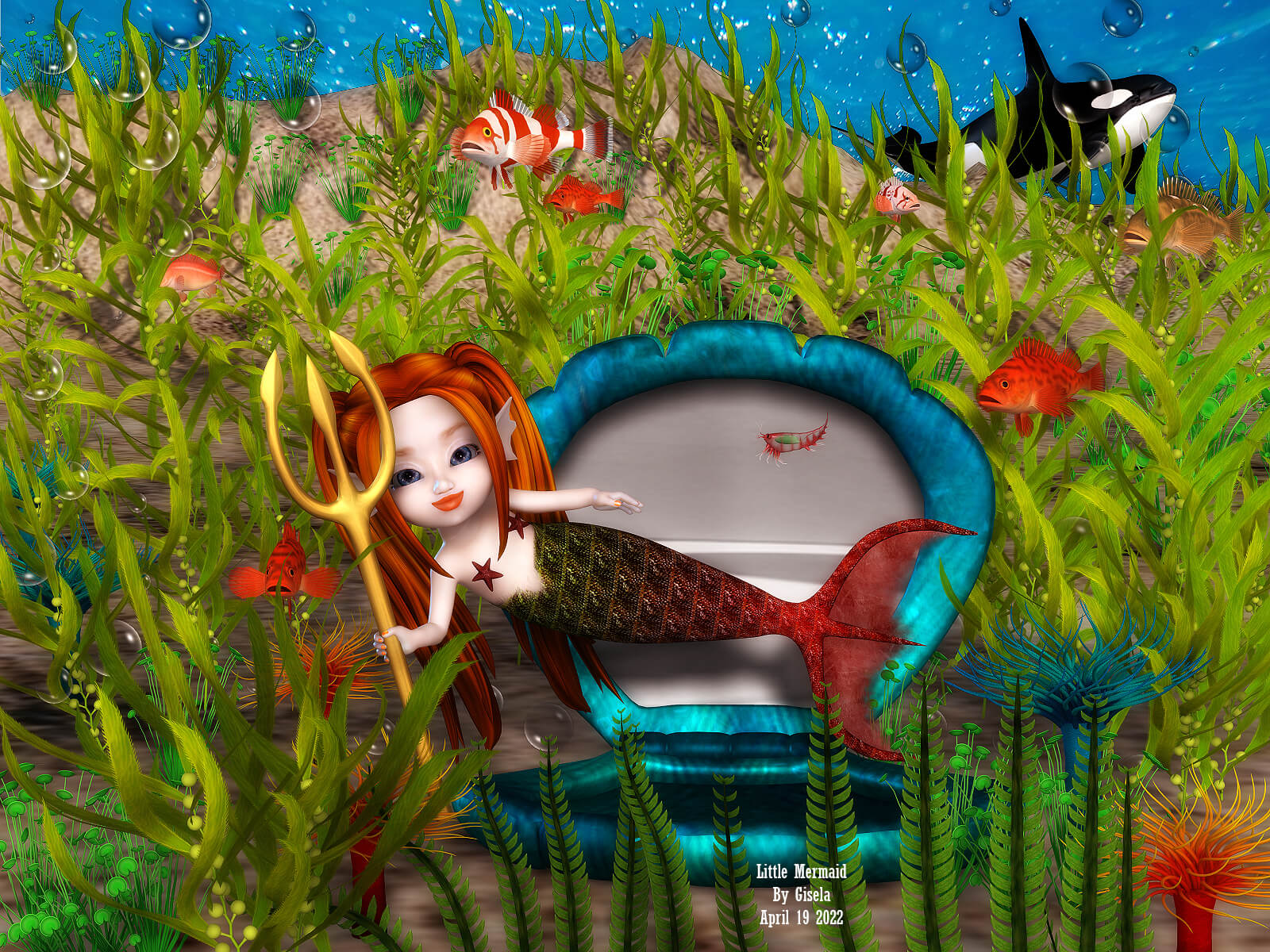 Little Mermaid 3D Render, Digital Art by Gise