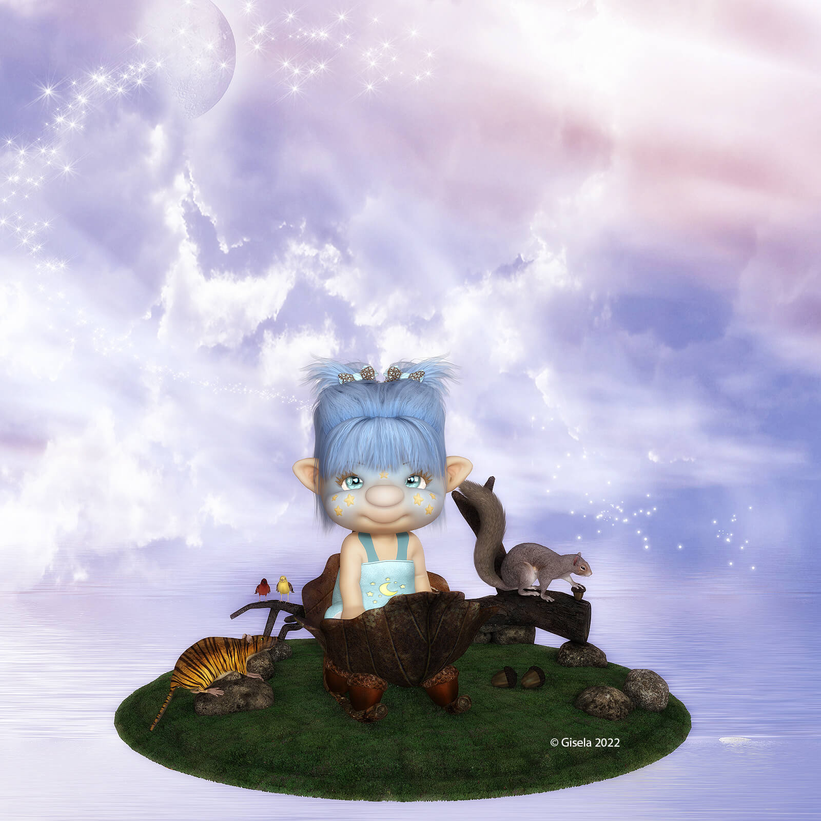 Moon Baby 3D Render, Digital Art by Gise