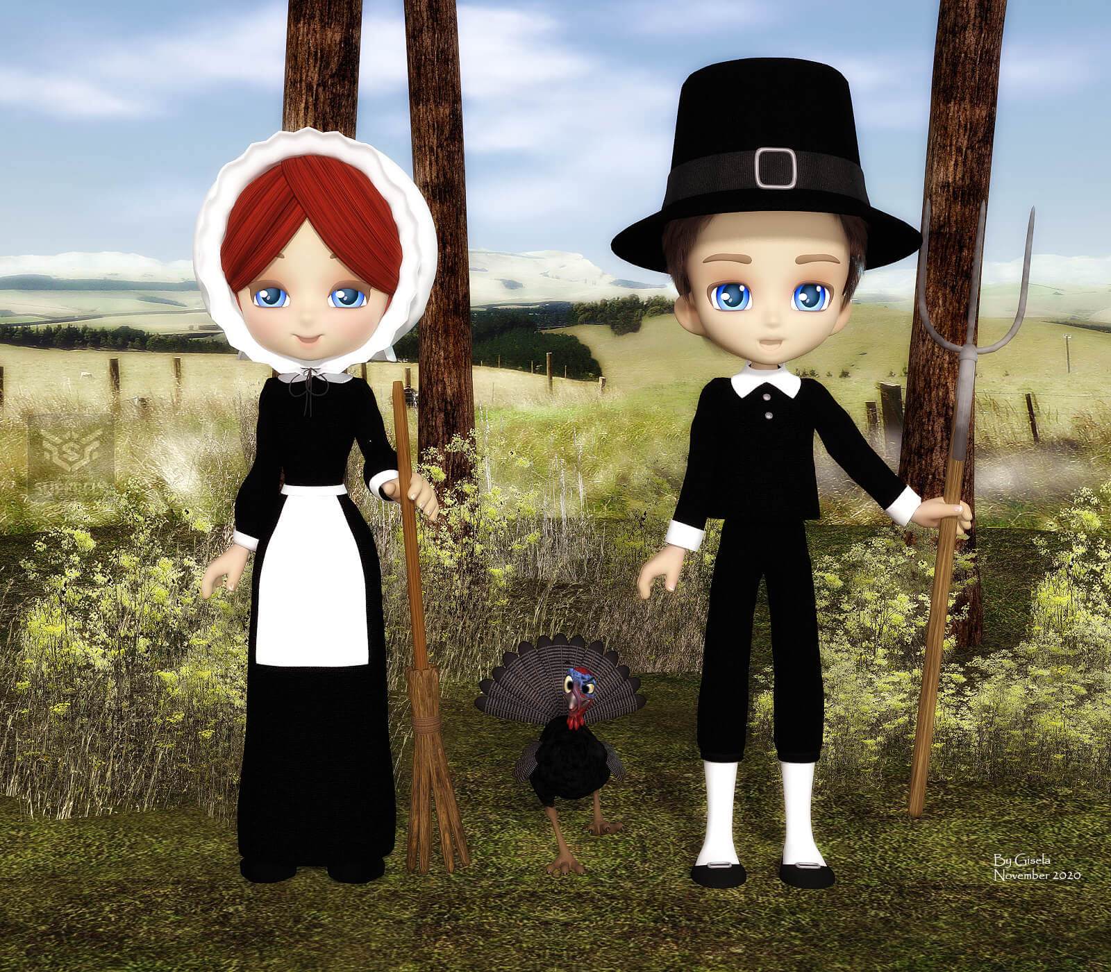 Pilgrims 3D Render, Digital Art by Gise