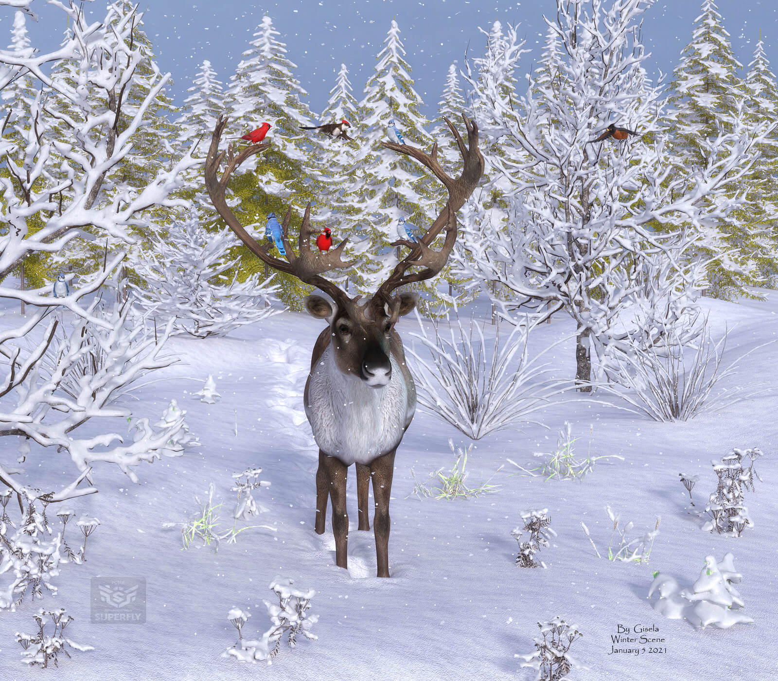 Winter Scene 3D Render, Digital Art by Gise