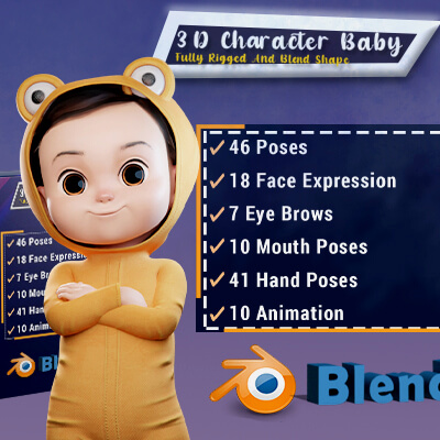 Pixar Style Baby Character Rigged Low Poly 3D Model by giyas3dartist
