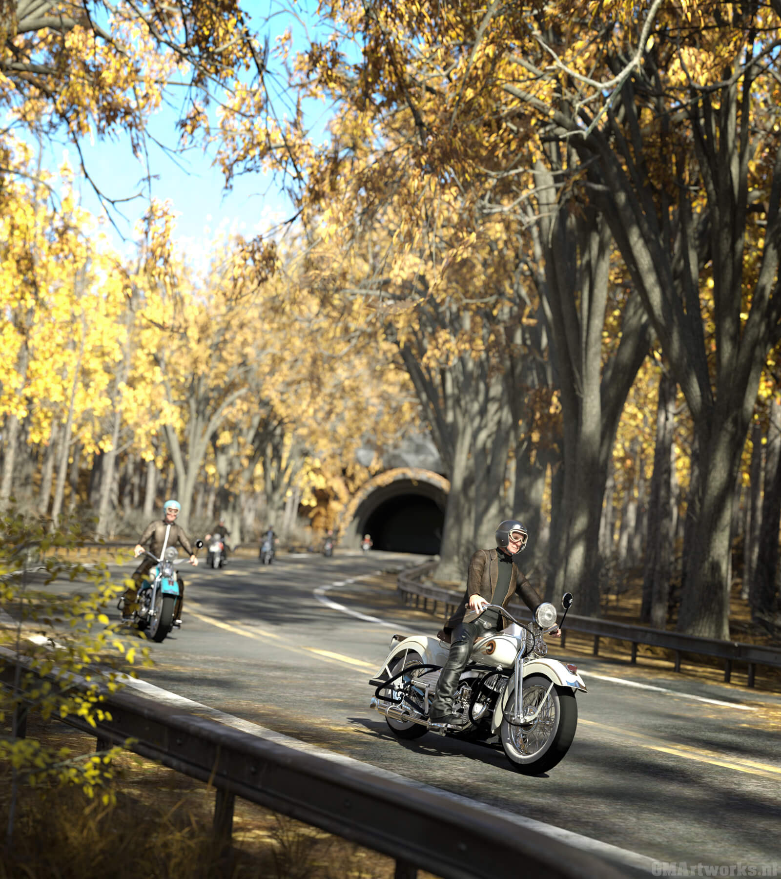 A group ride with Harley Davidsons 3D Render by GMArtworks