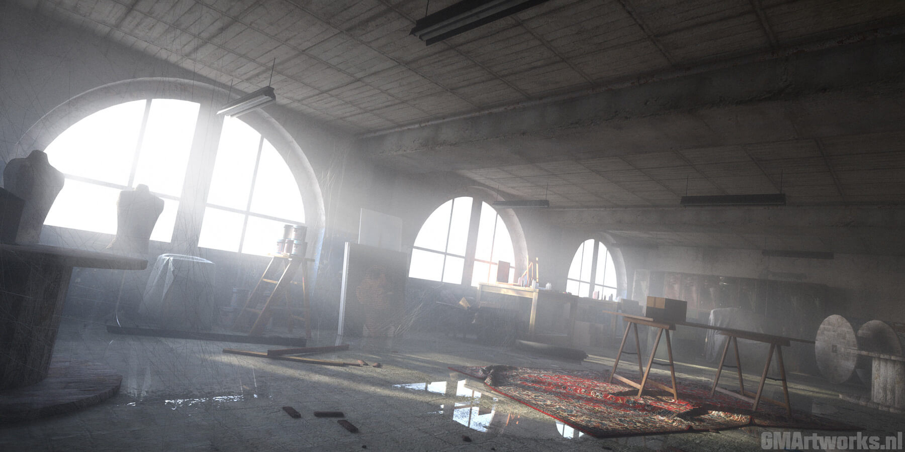 Abandoned Art Studio 3D Render, Digital Art by GMArtworks