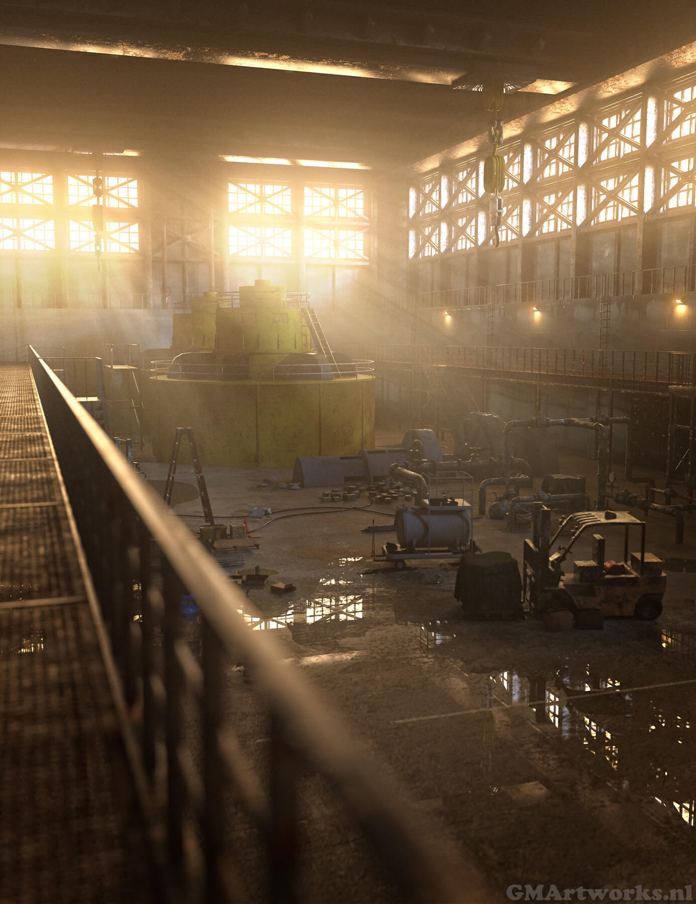 Abandoned Generator Hall 3D Render, Digital Art by GMArtworks