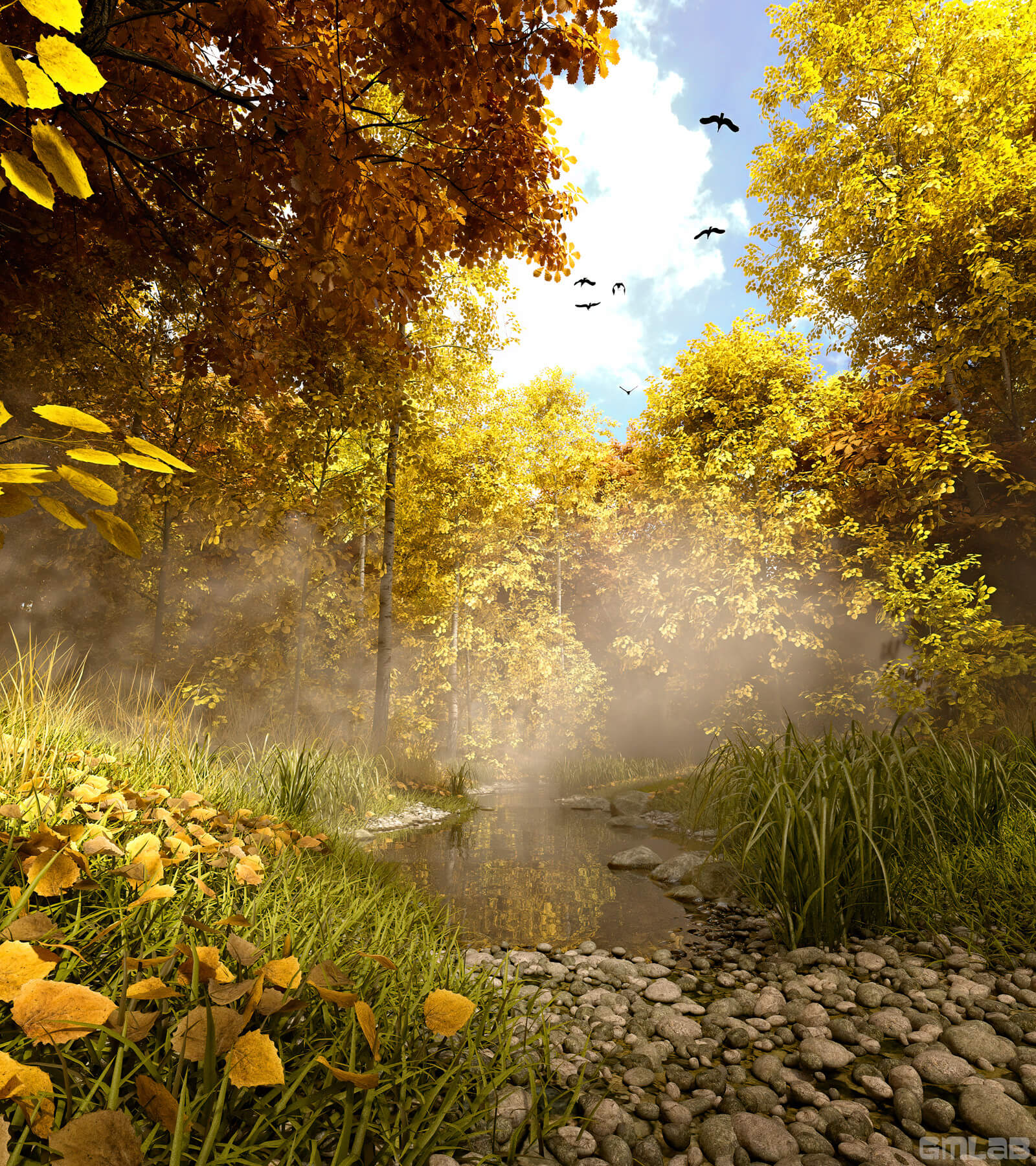 Autumn Oak Trees 3D Render | RenderHub Gallery