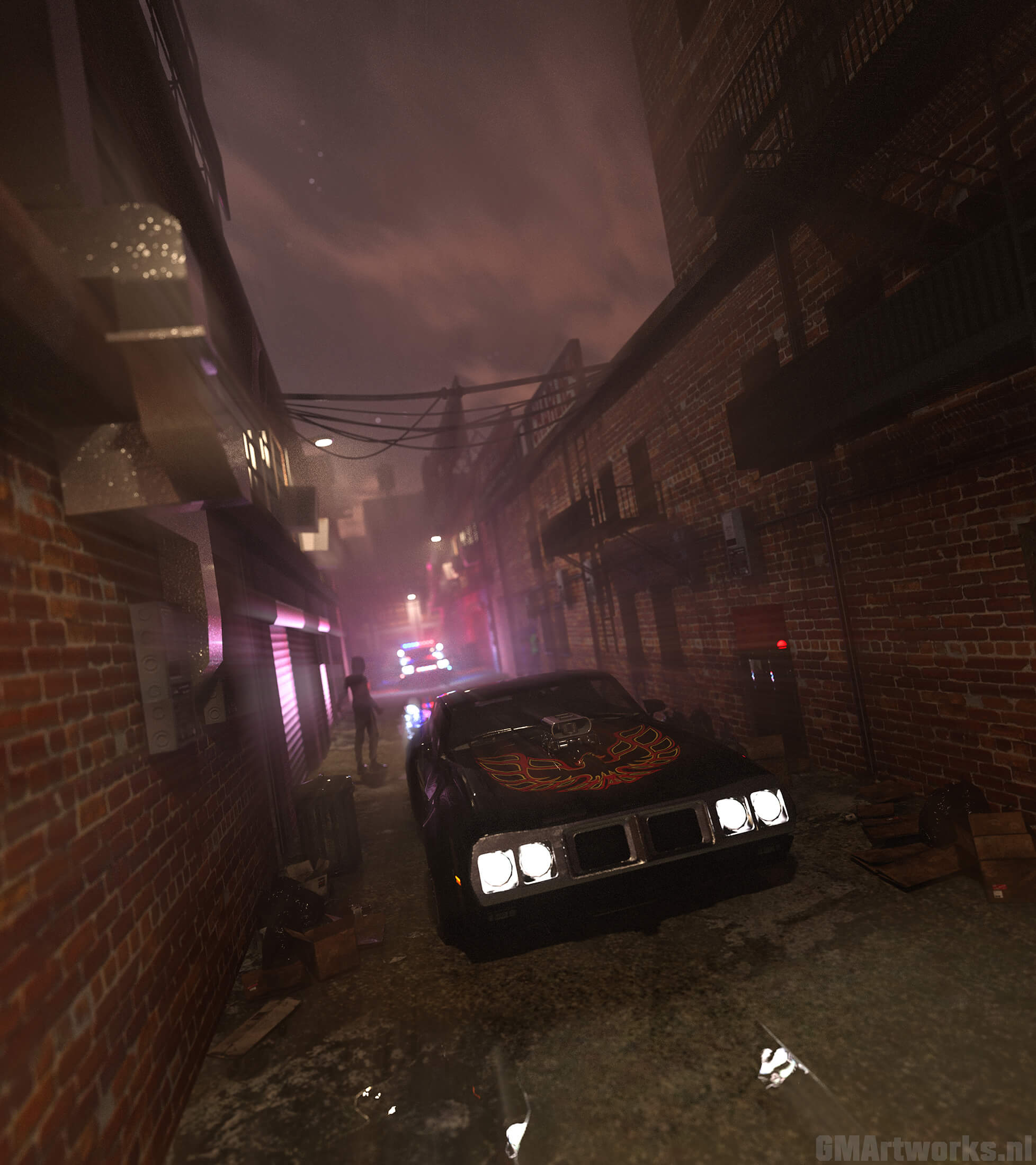 Backstreet Chase 3D Render, Digital Art by GMArtworks