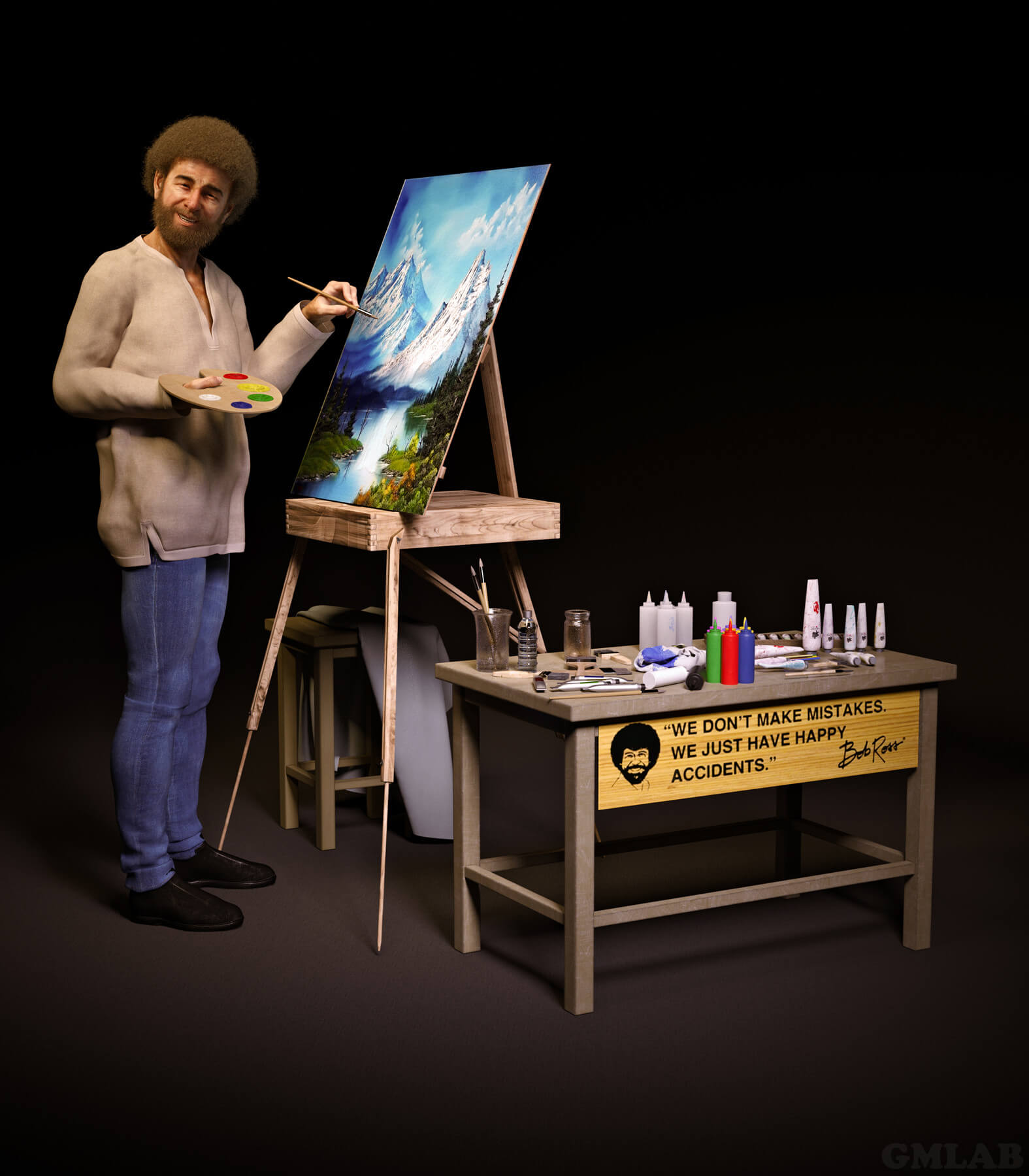 Bob Ross 3D Render, Digital Art by GMArtworks