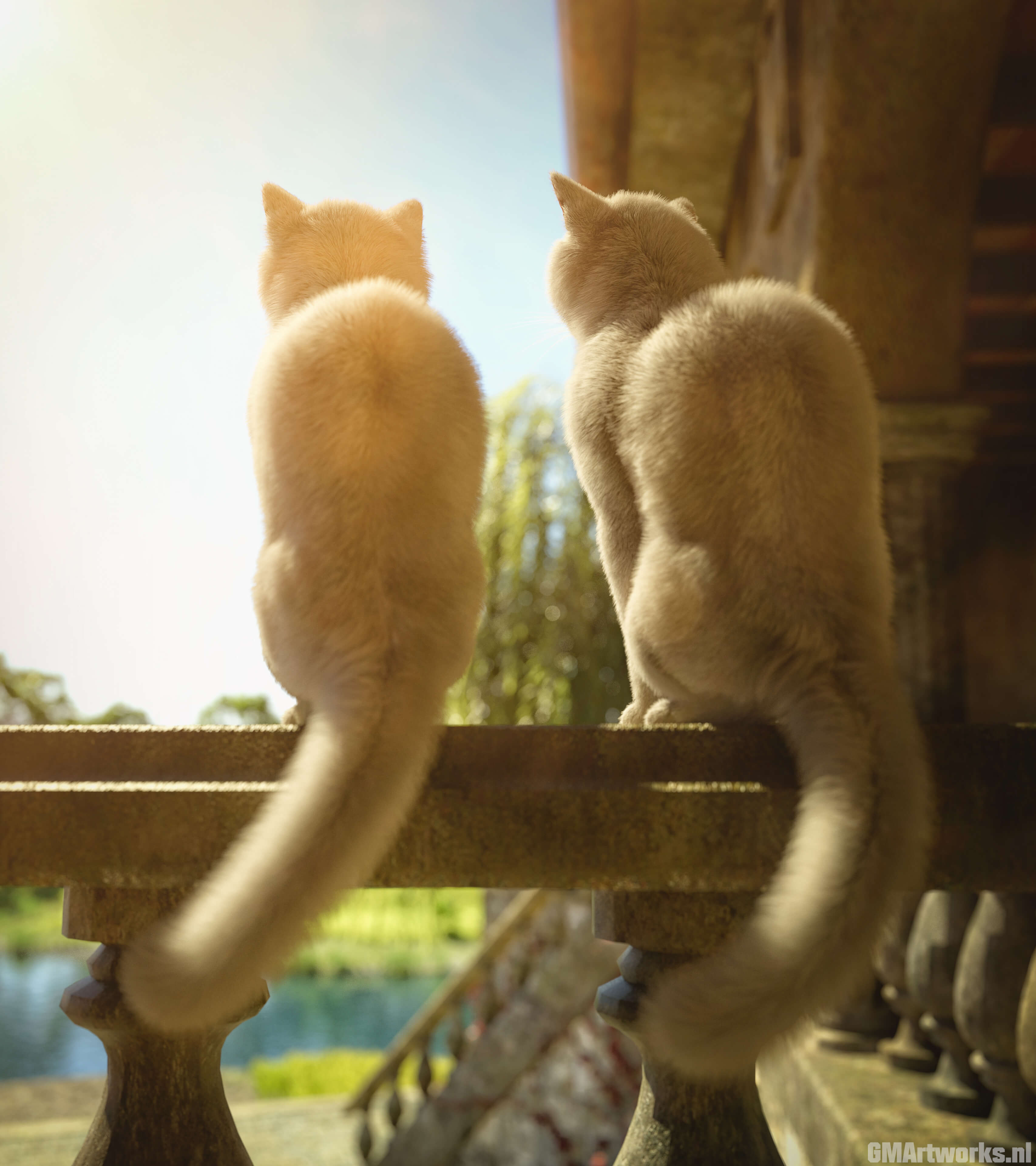 Cat Sisters 3D Render, Digital Art by GMArtworks