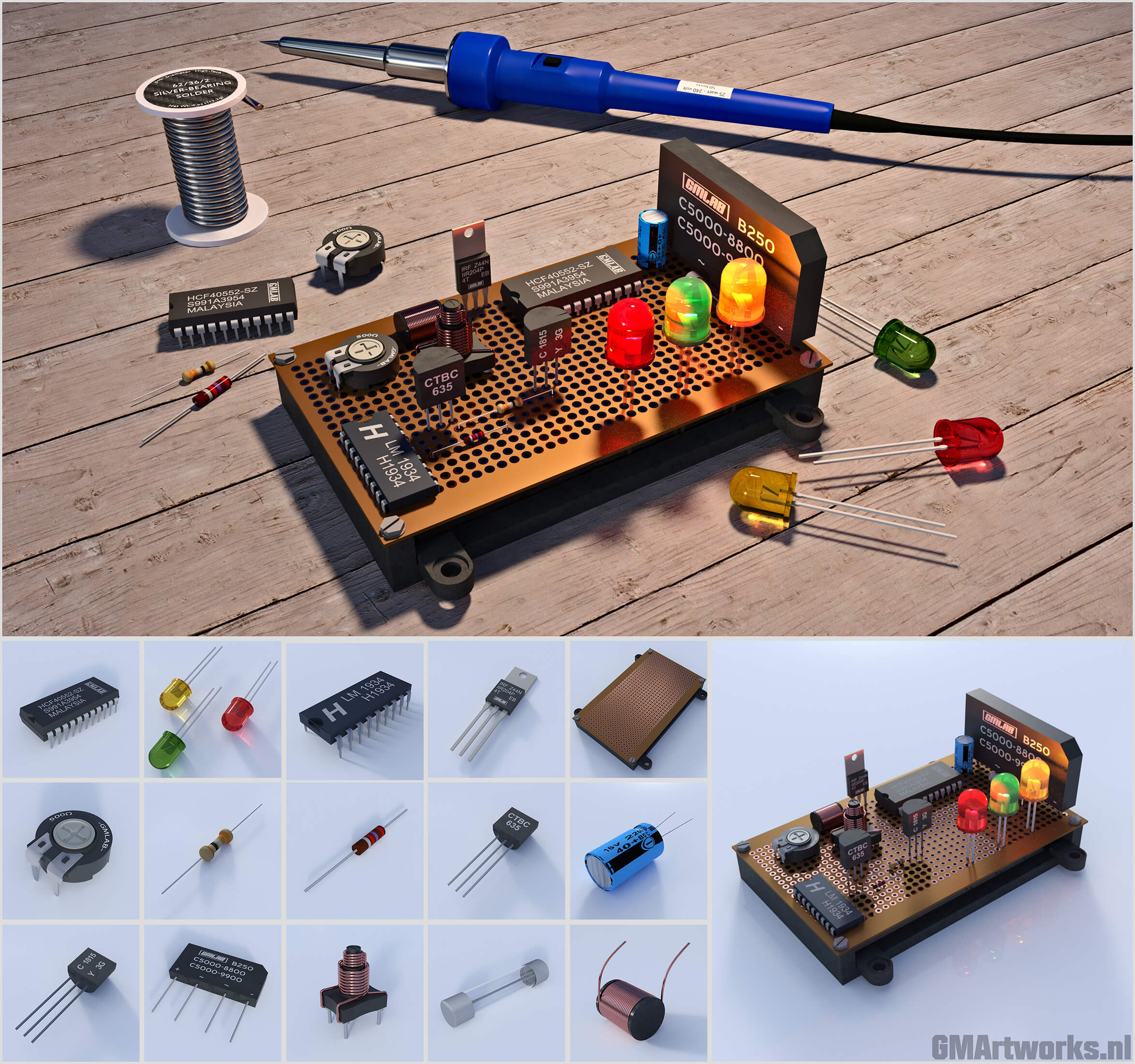 Electronic Components 3D Render, Digital Art by GMArtworks