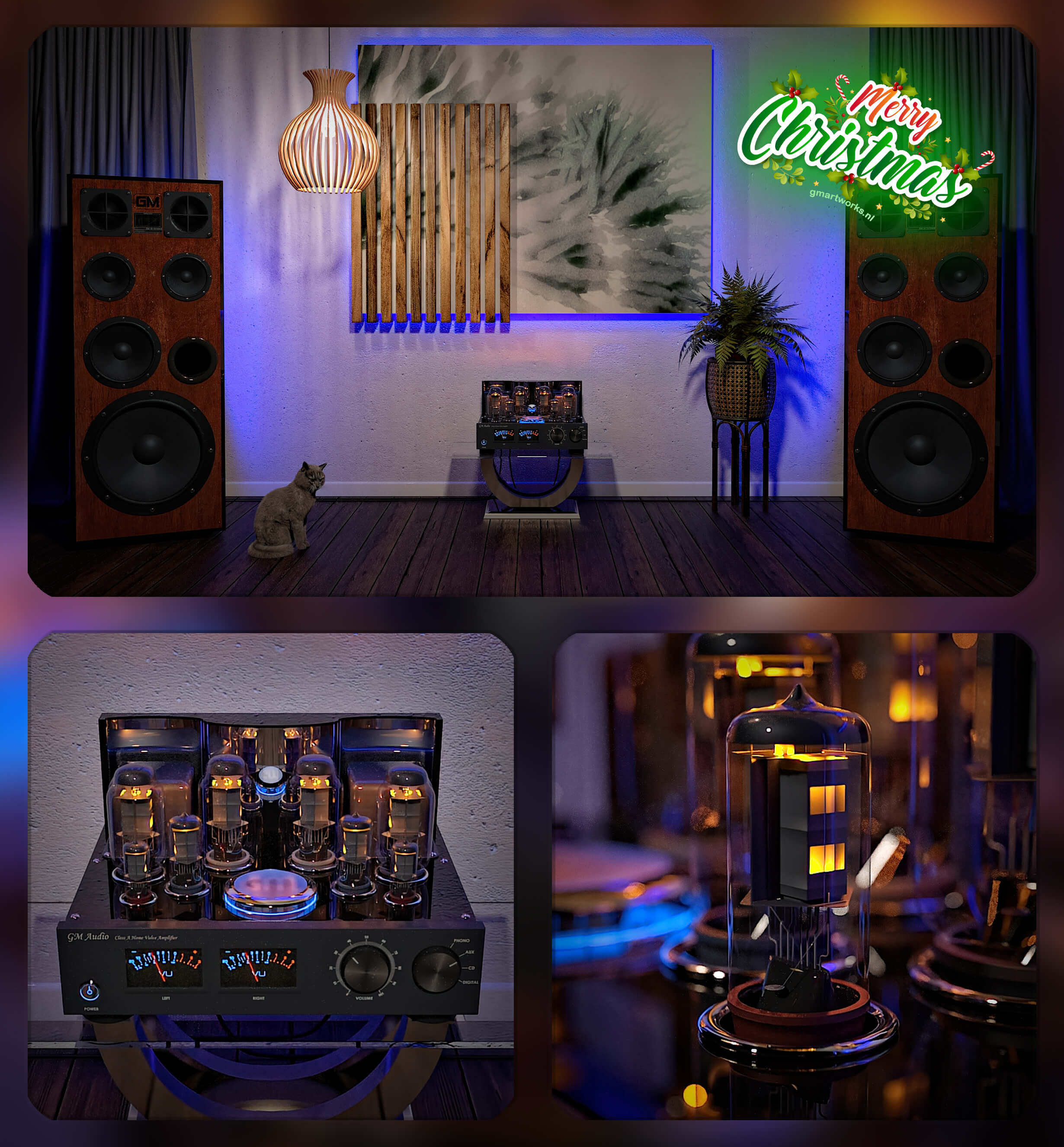 GM Audio Class A Home Valve Amplifier (room scene) 3D Render