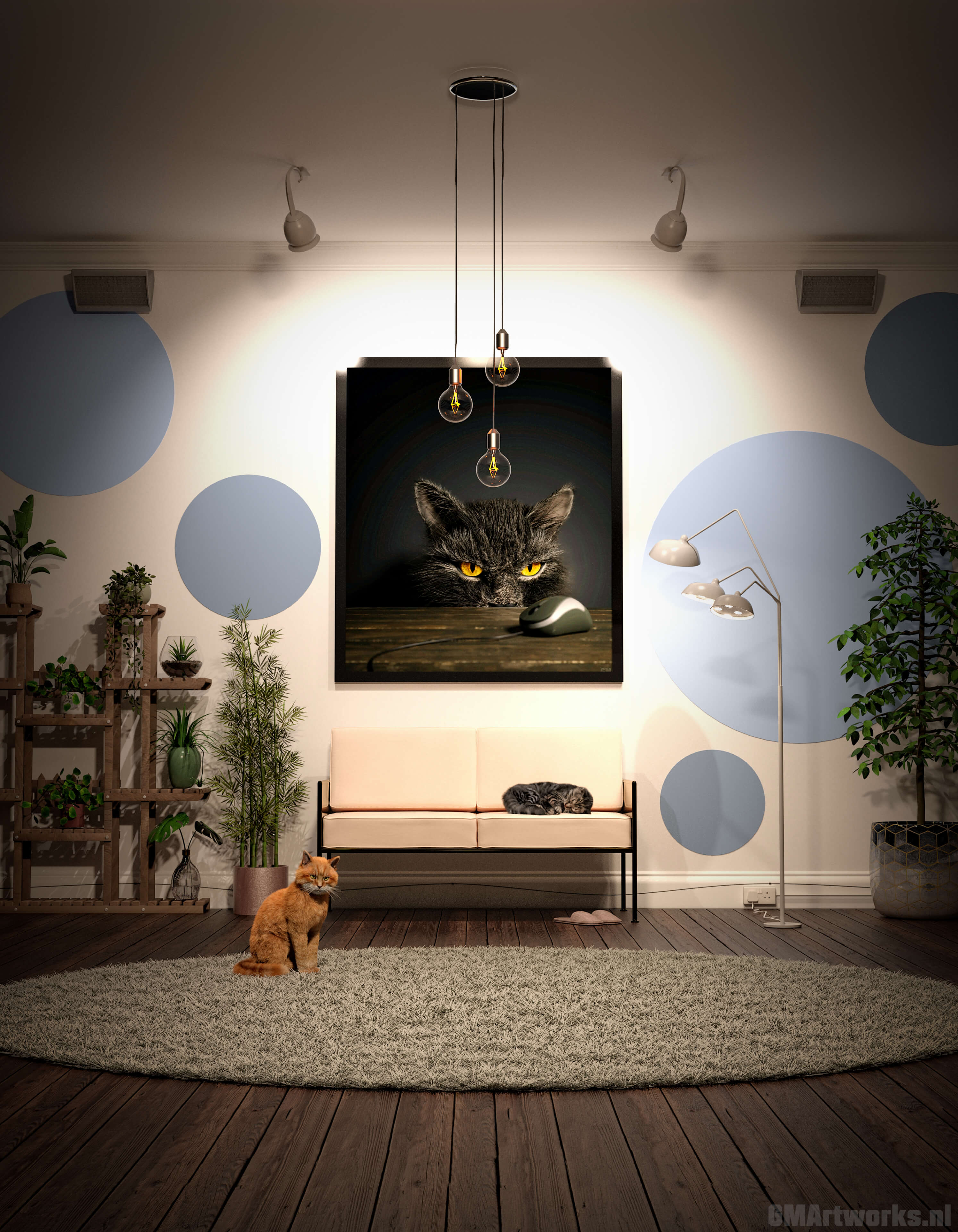 Just Two Cats in a Room 3D Render, Digital Art by GMArtworks