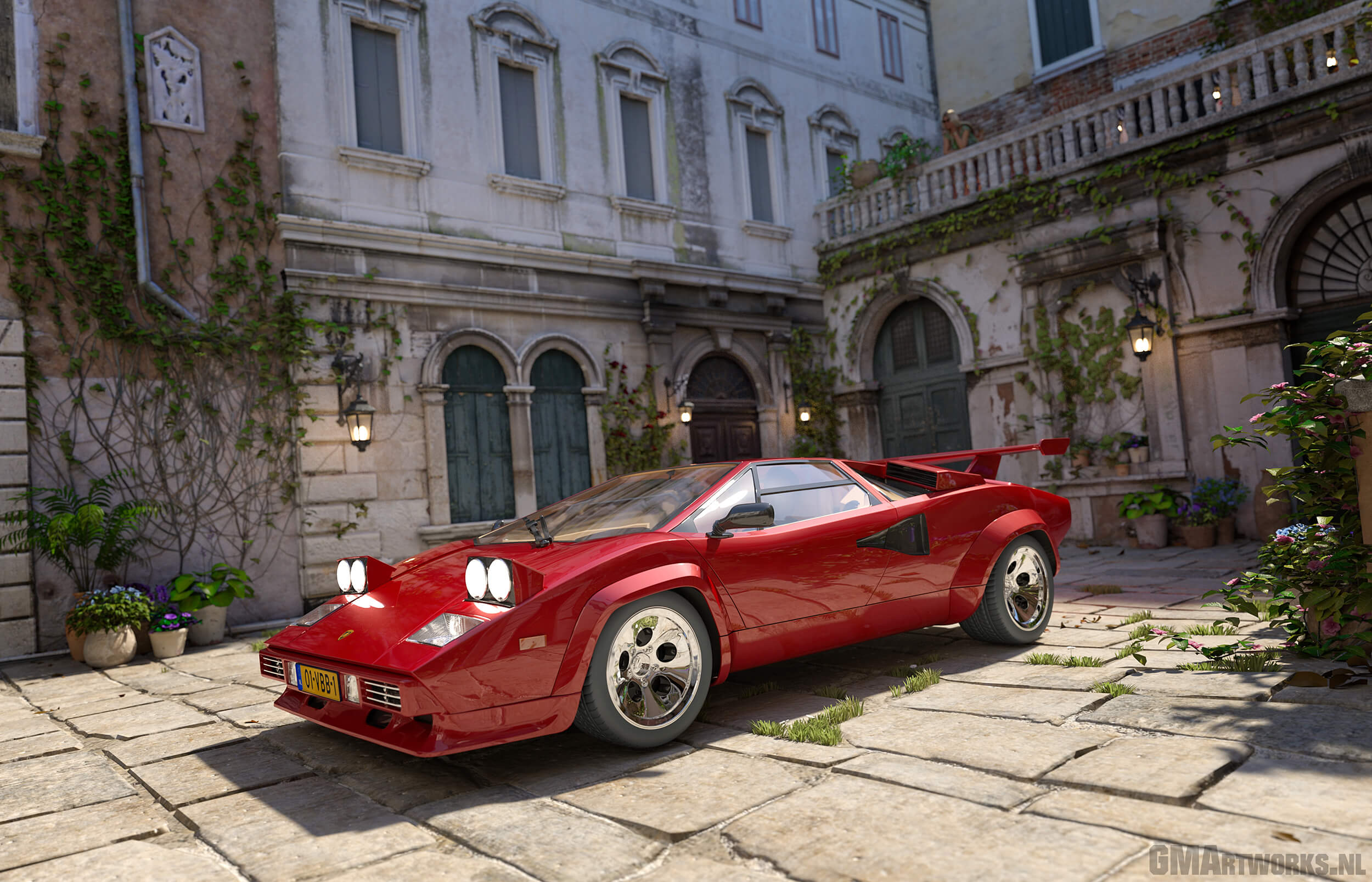 Lamborghini Countach 5000 QV 1985 Outdoor Scene 3D Render | RenderHub ...