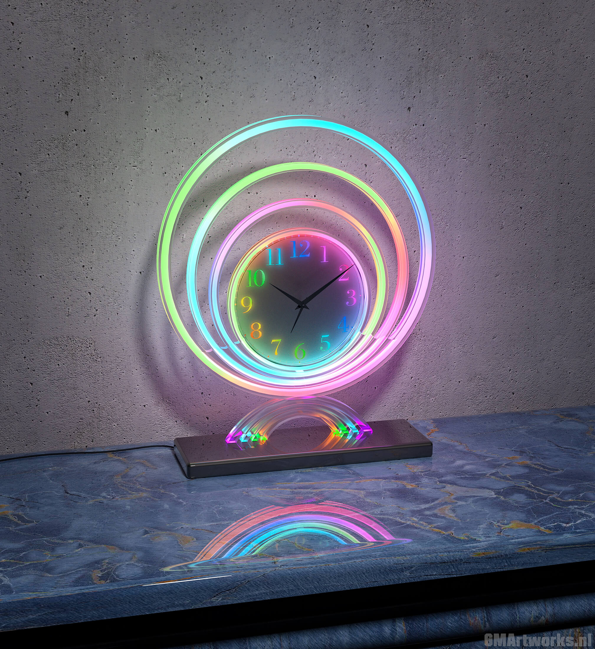 Modern Glass Clock 3D Render, Digital Art by GMArtworks