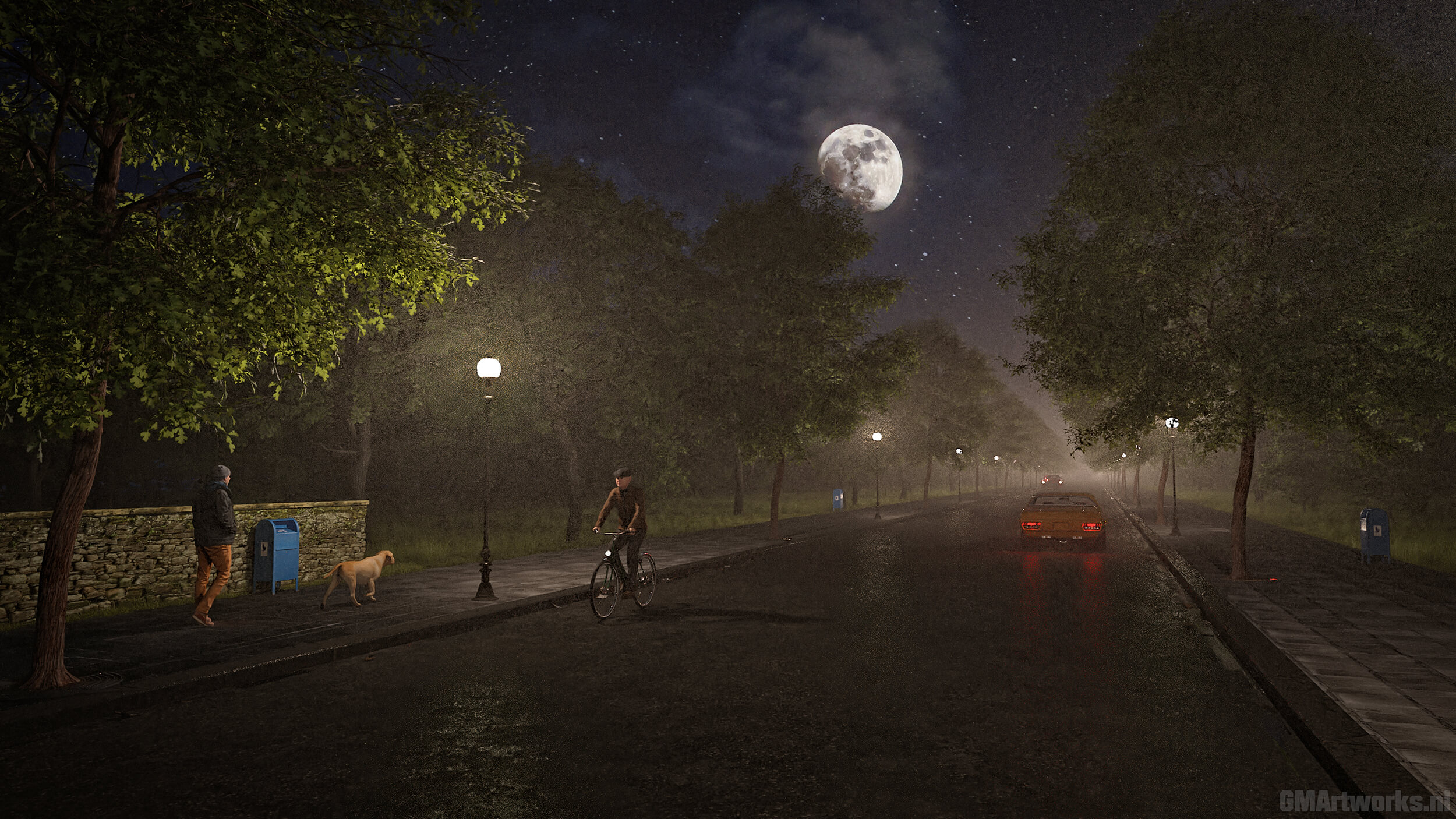 Night Street Walk 3D Render, Digital Art by GMArtworks