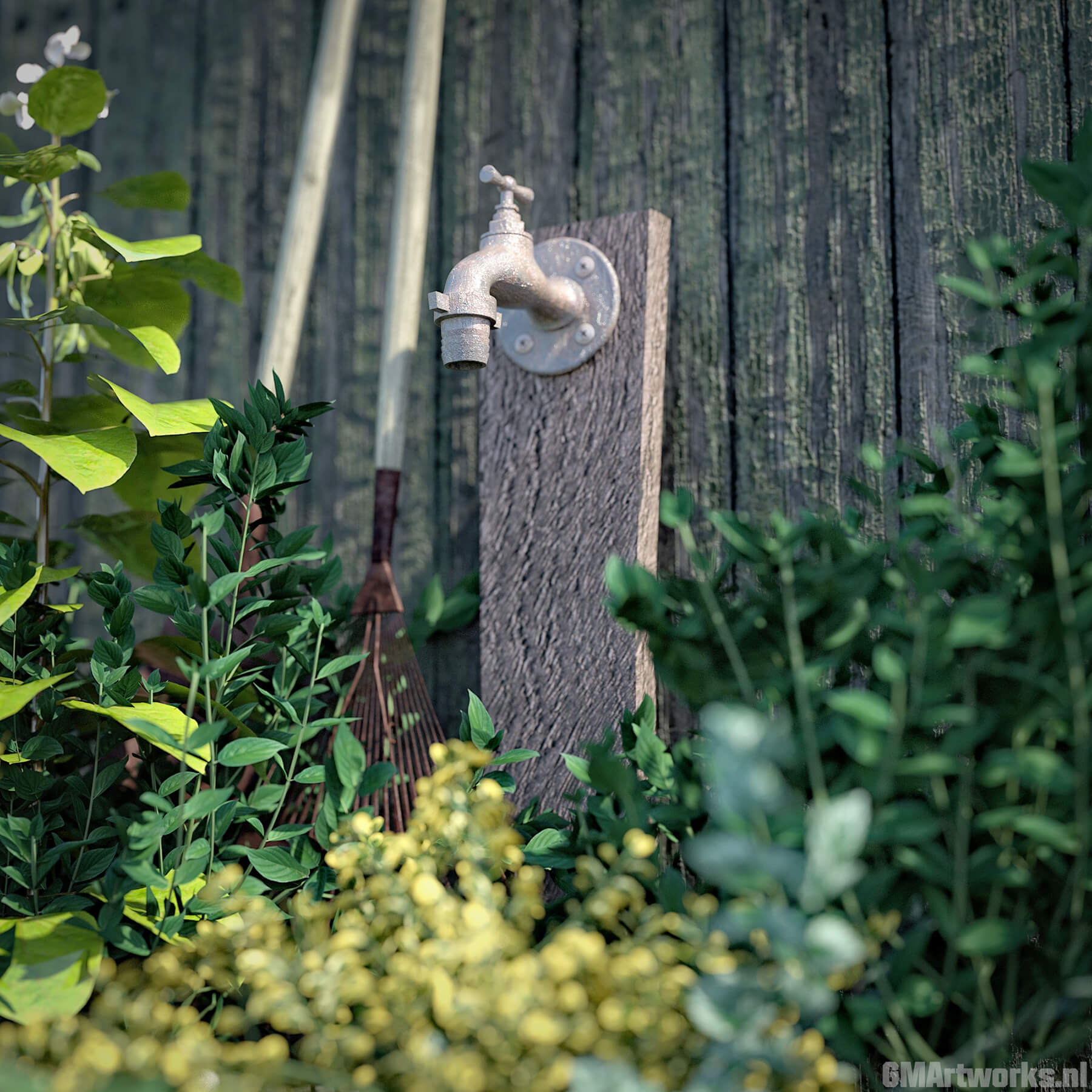 Old Garden Water Tap 3D Render, Digital Art by GMArtworks