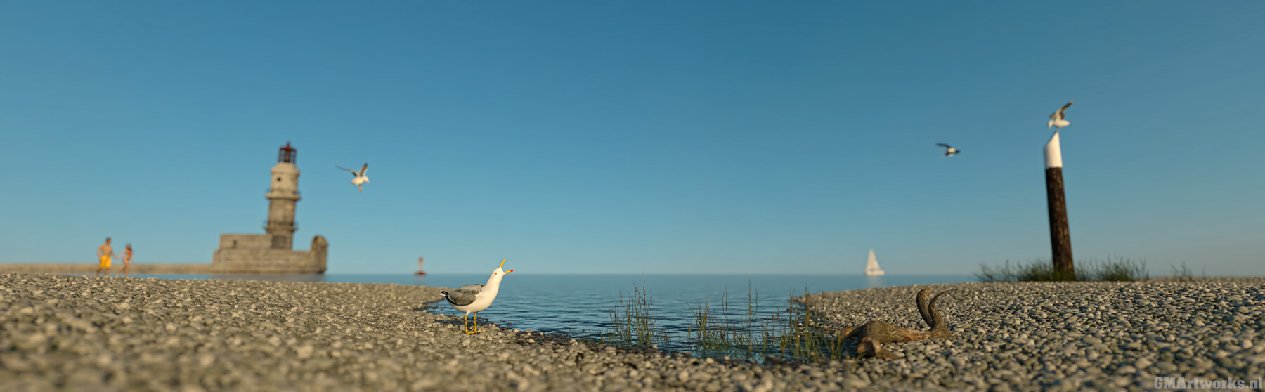 Pebble Beach 3D Render, Digital Art by GMArtworks