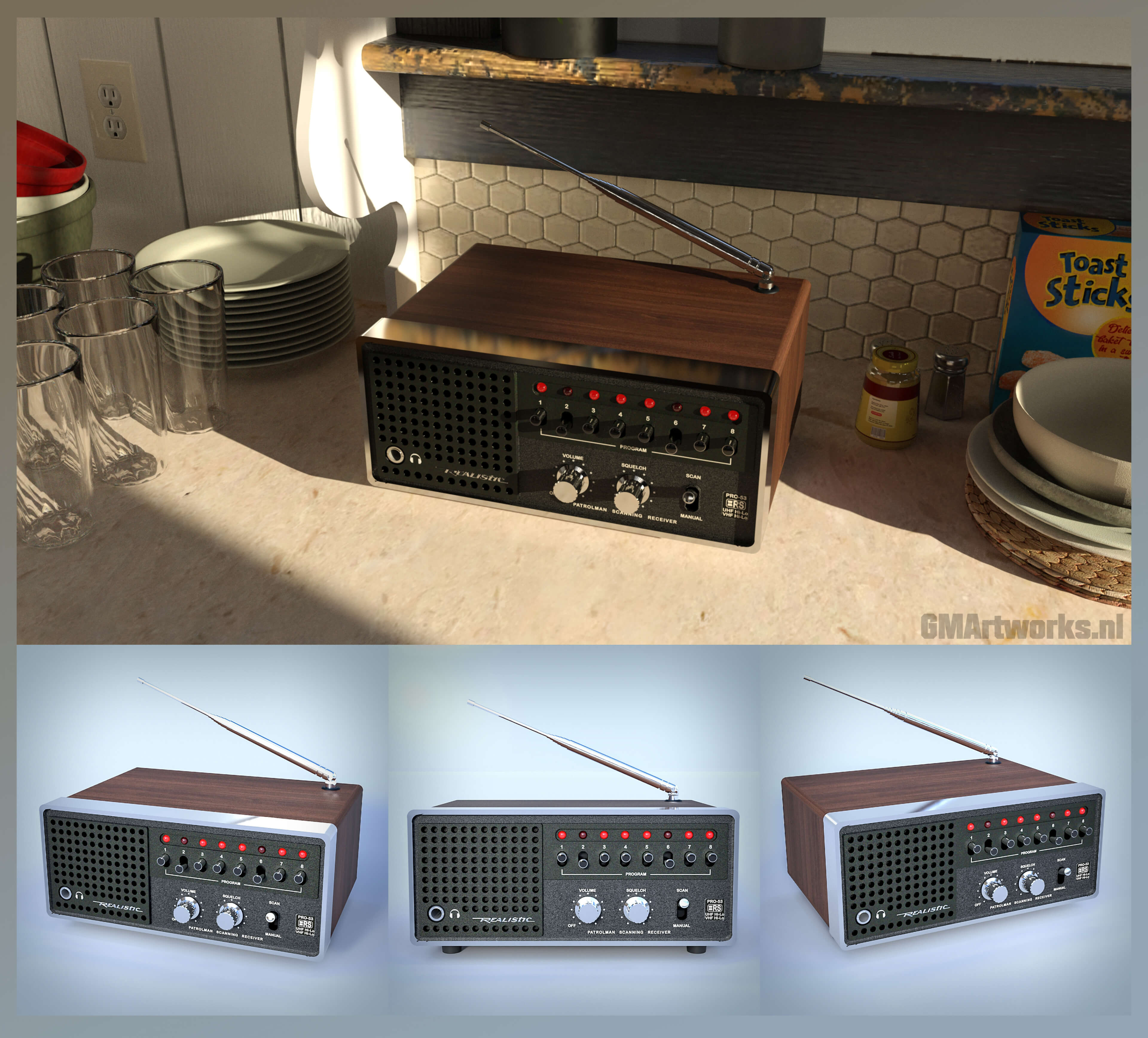 Realistic PRO-53 Patrolman Crystal Scanning Receiver 3D Render