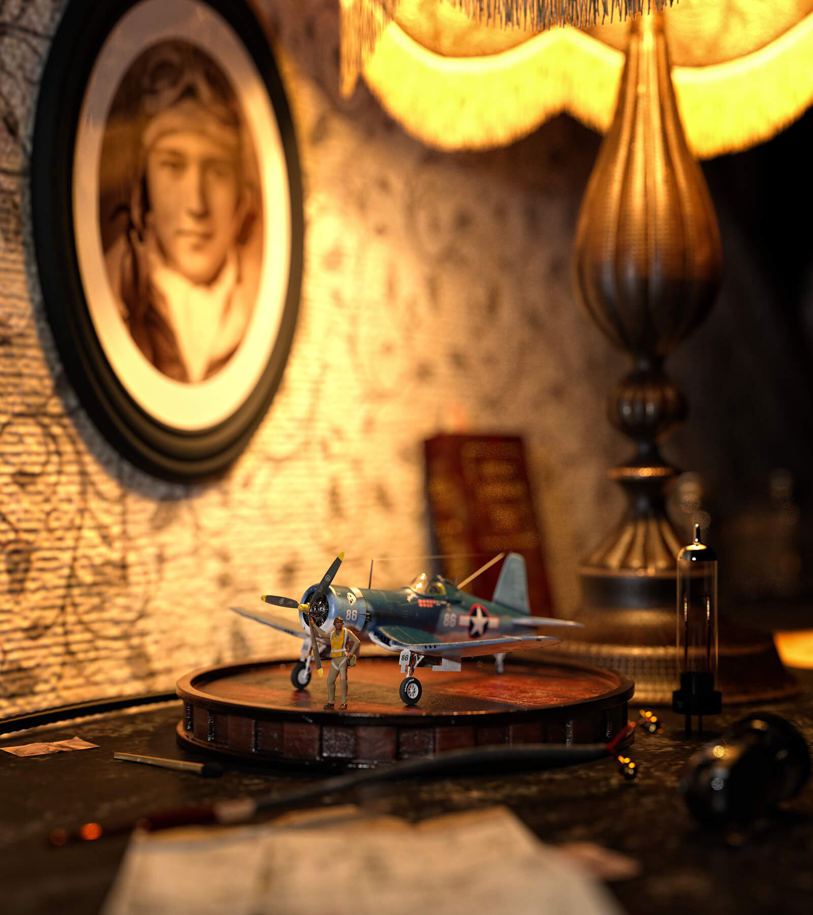 Scale model airplane with pilot 3D Render by GMArtworks