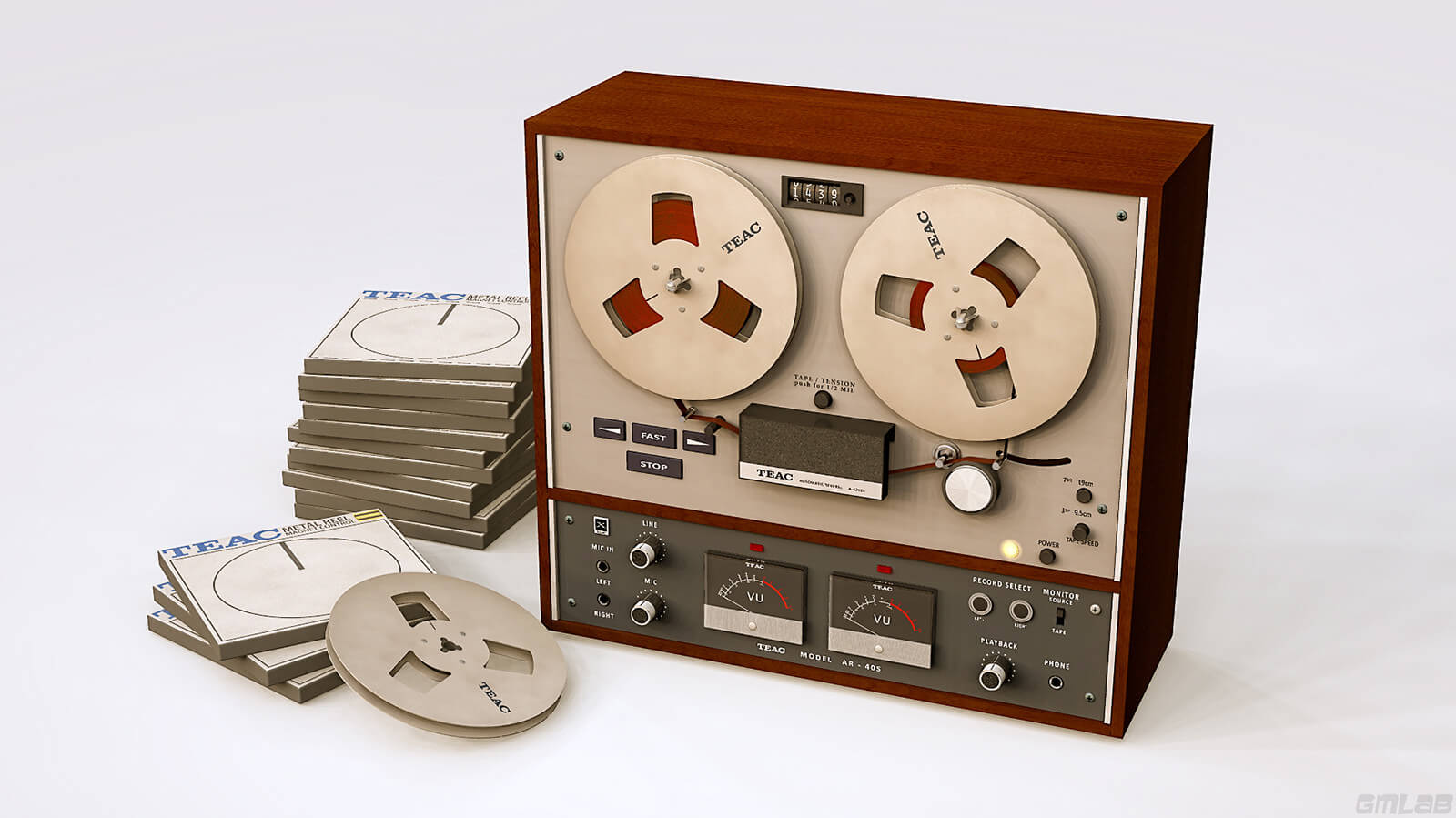 TEAC AR-40S Tape Recorder 3D Render, Digital Art by GMArtworks