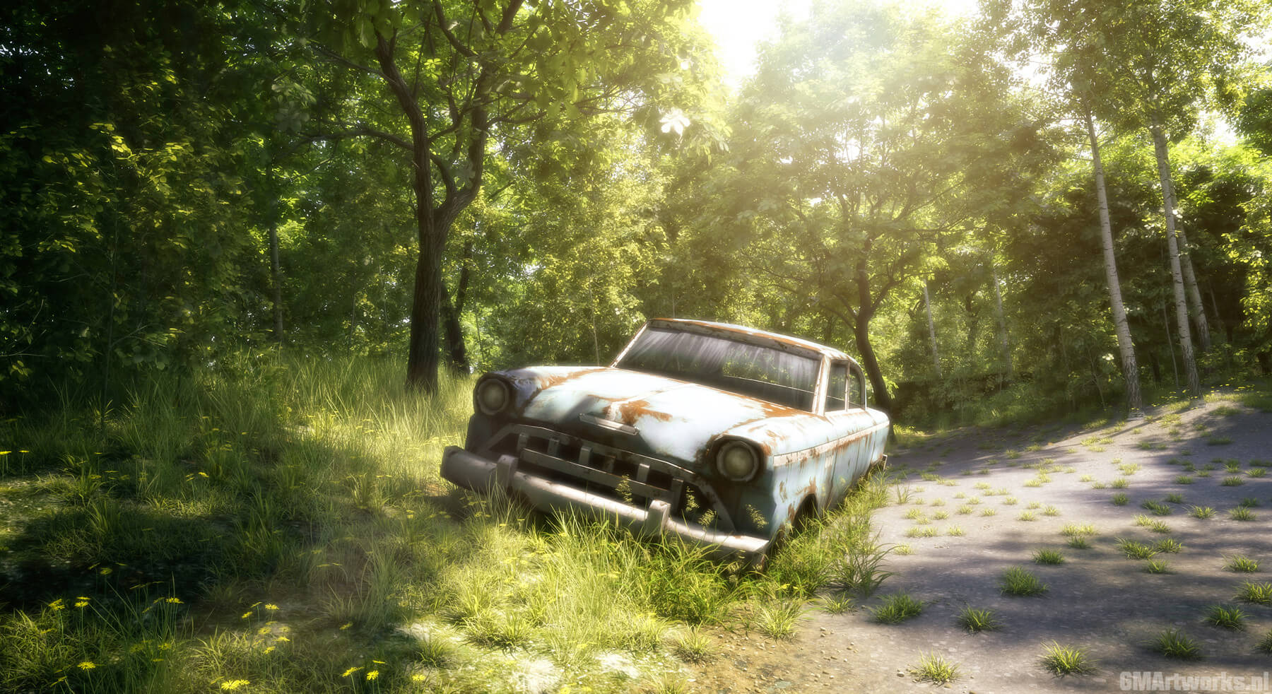 The Abandoned Old Car 3D Render, Digital Art by GMArtworks