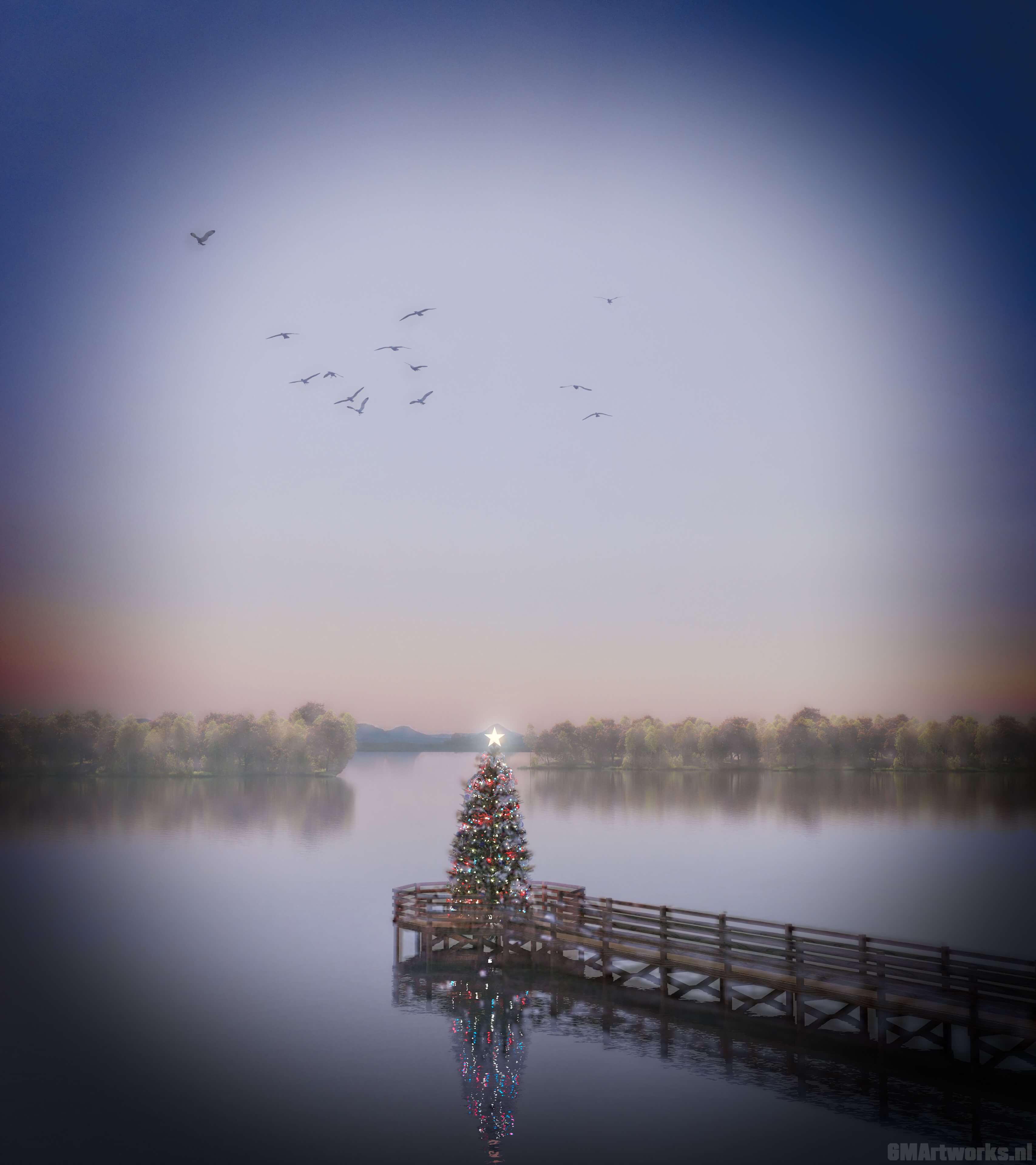 The Lonely Christmas Tree by the Lake 3D Render by GMArtworks