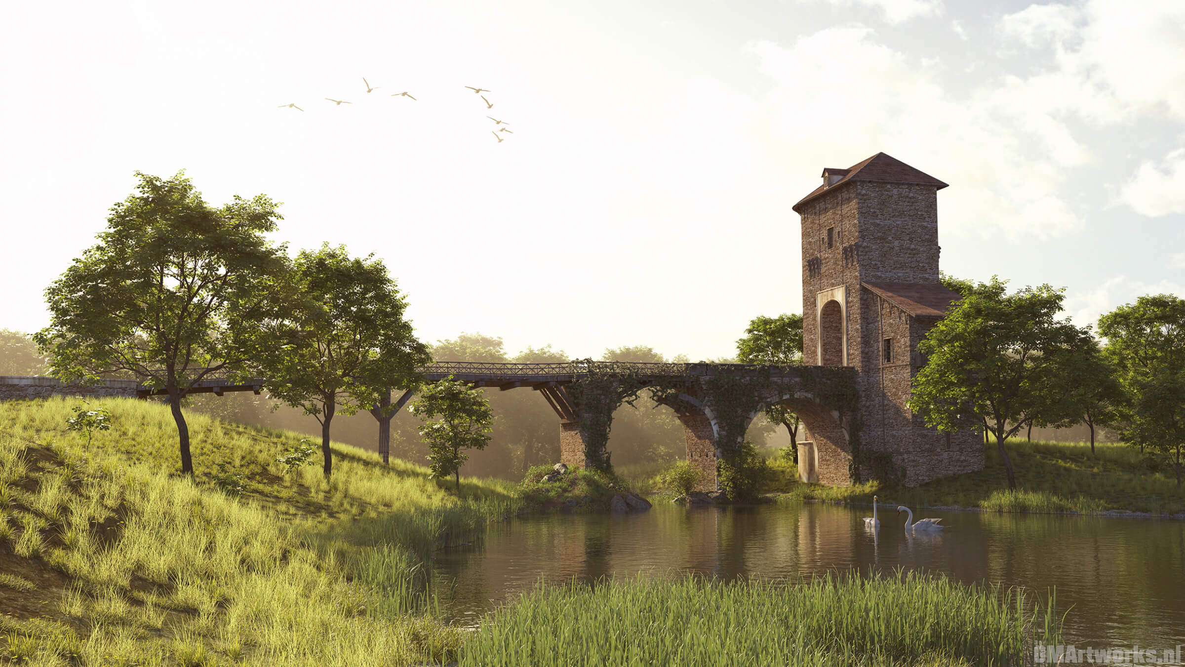 The Old Bridge 3D Render, Digital Art by GMArtworks