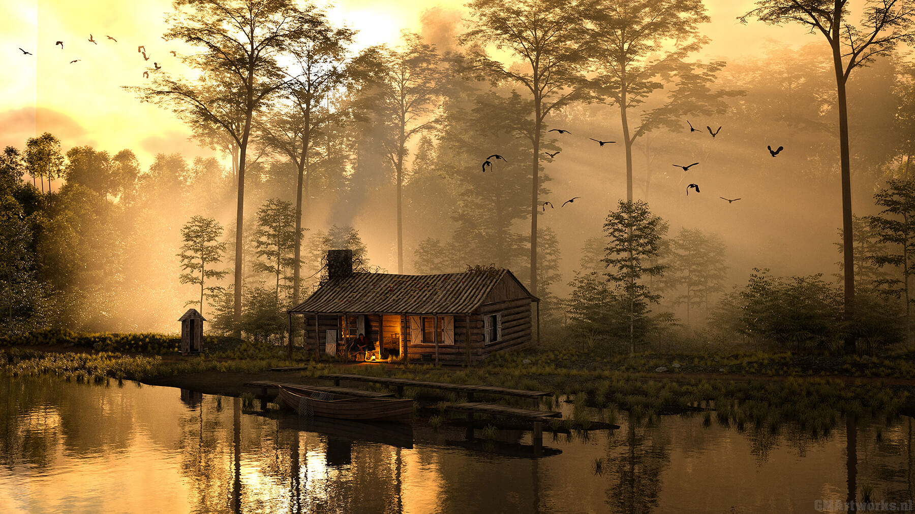 The old cabin at the swamp lake 3D Render by GMArtworks