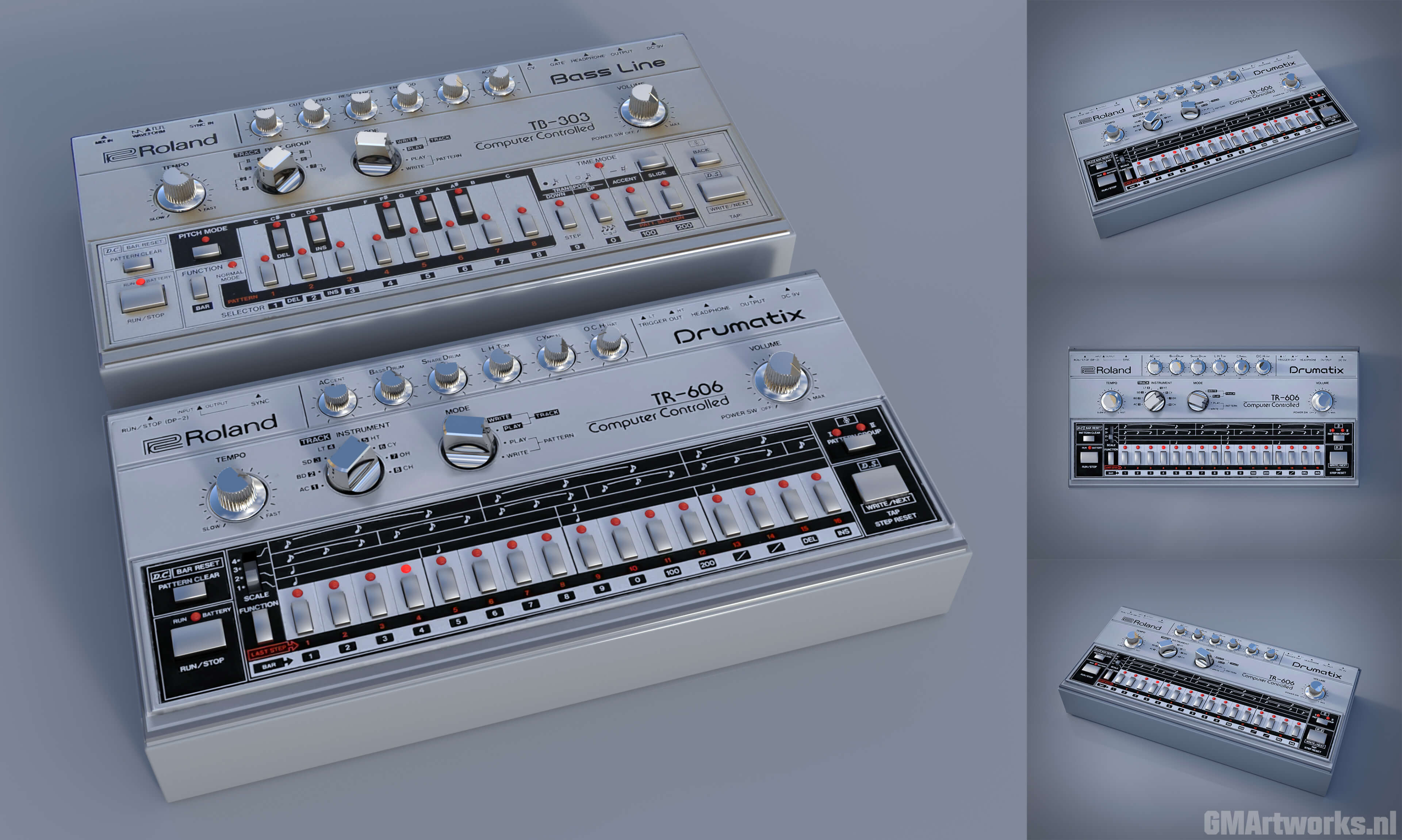 The Roland TR-606 Drumatix 3D Render, Digital Art by GMArtworks
